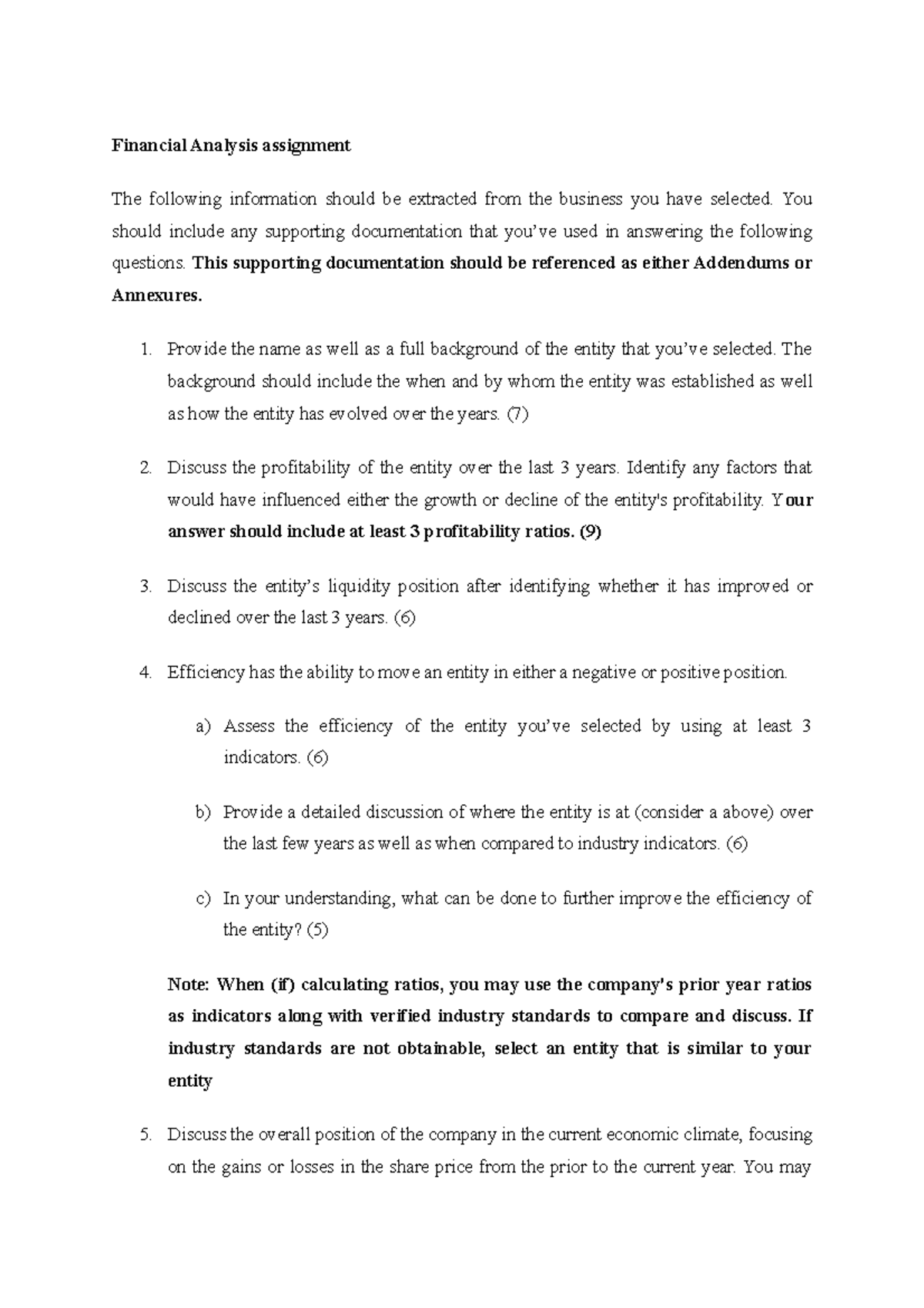 Assignment for Financial analysis - Financial Analysis assignment The ...