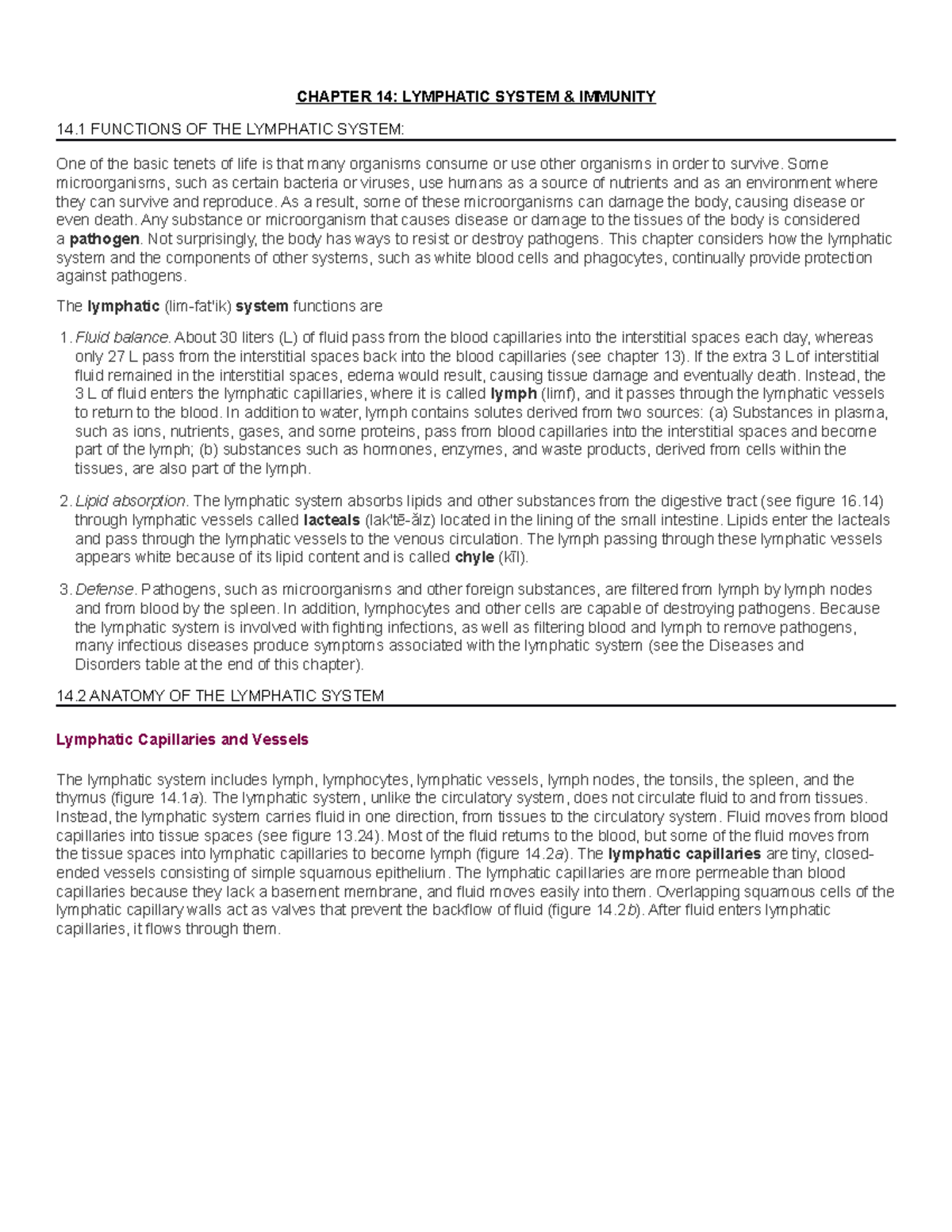 Chapter 14 - Lecture notes 14 - CHAPTER 14: LYMPHATIC SYSTEM & IMMUNITY ...