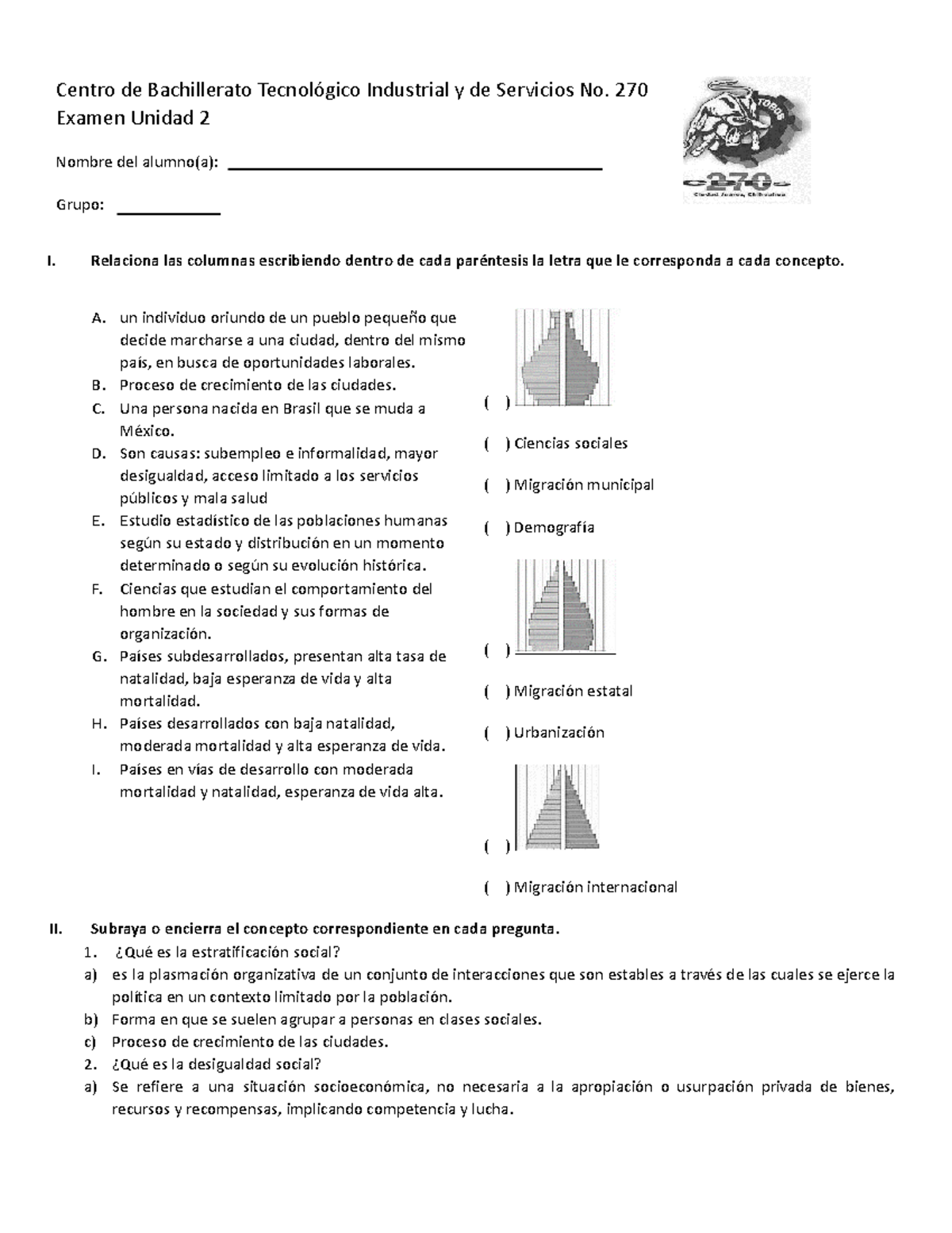 Examen unidad 2 - Centro de Bachillerato Tecnológico Industrial y de ...