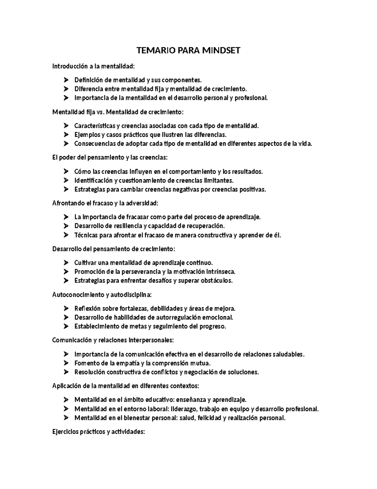 Que tipo de mentalidad tiene - TEMARIO PARA MINDSET Introducción a la ...
