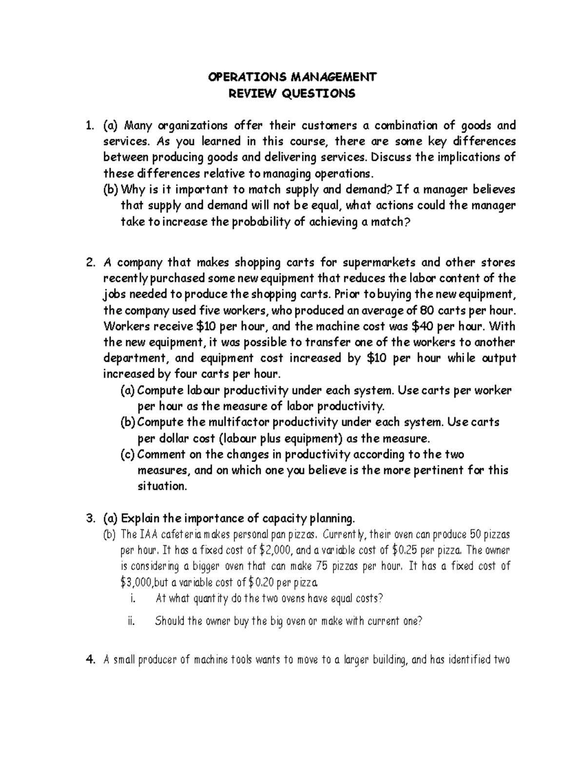 Review Questions NOV 2023 - OPERATIONS MANAGEMENT REVIEW QUESTIONS (a ...