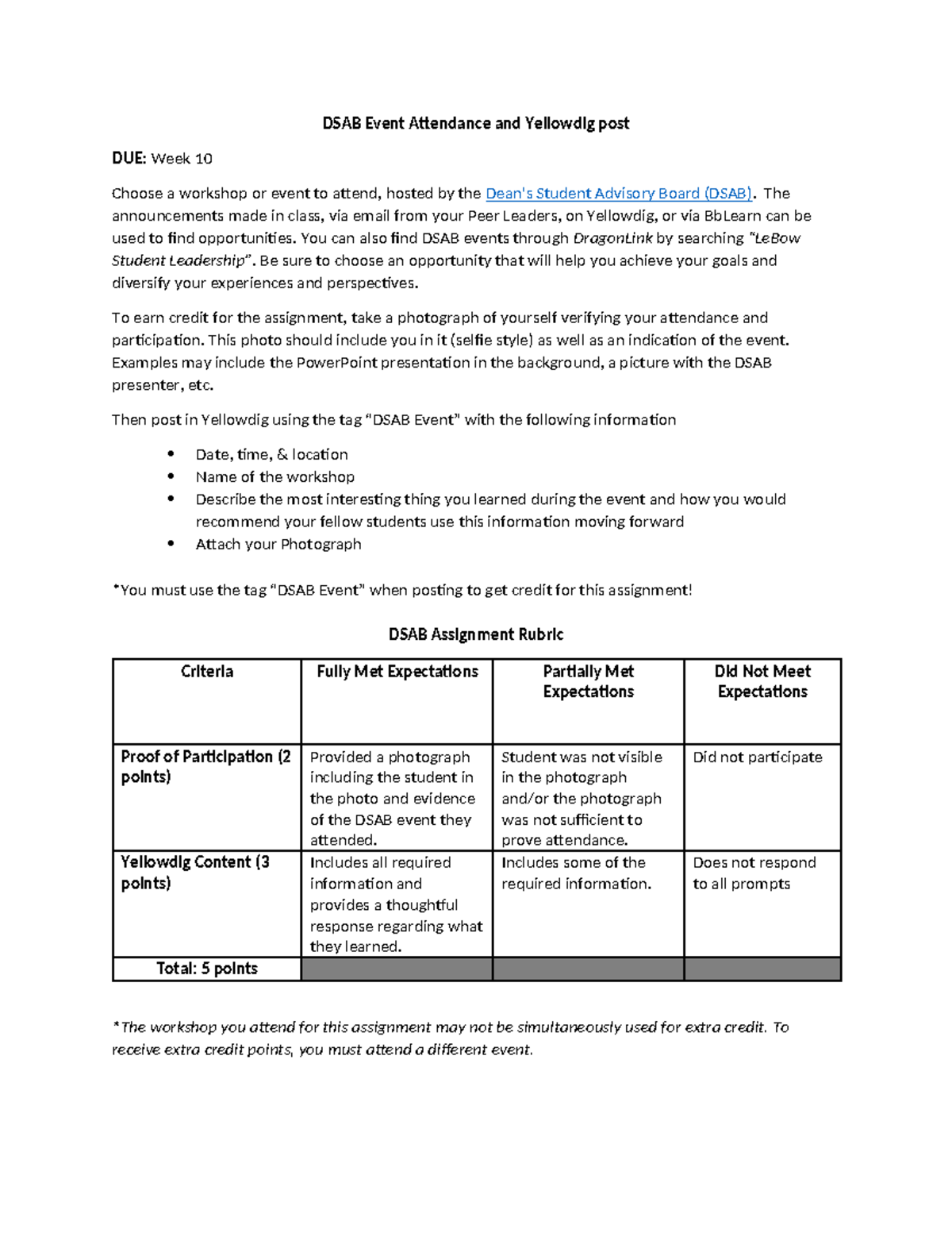 DSAB Event Attendance description - DSAB Event Attendance and Yellowdig ...