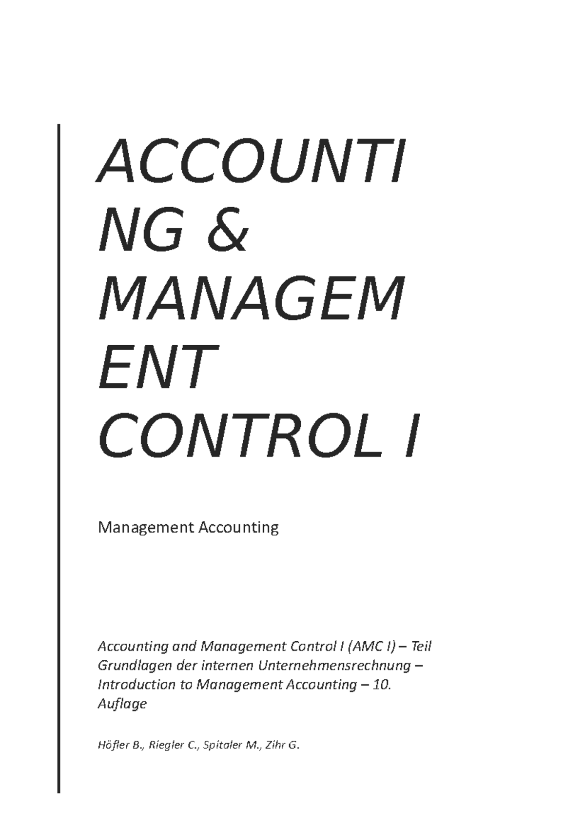Accounting & Management Control I - Management Accounting - Accounting ...