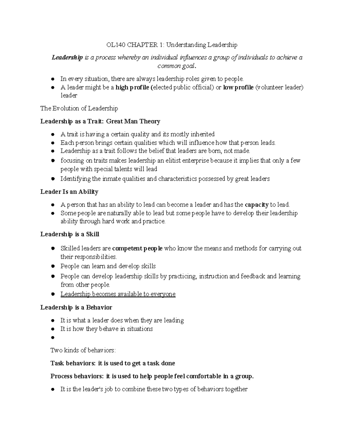 Ol140 additional chapter one notes - OL140 CHAPTER 1: Understanding ...