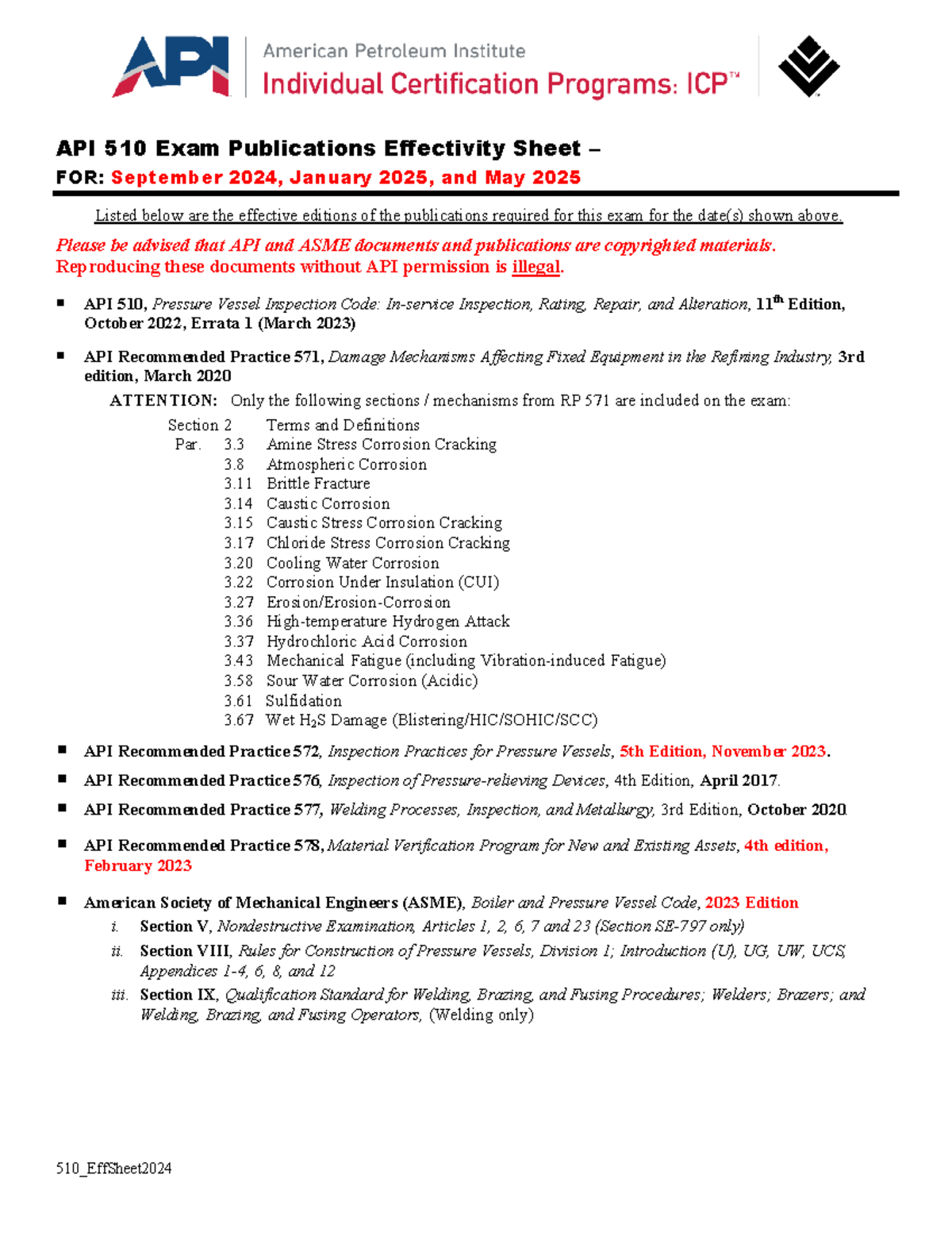 EKS Sept 2024 510 202401 final - 510_EffSheet API 510 Exam Publications ...