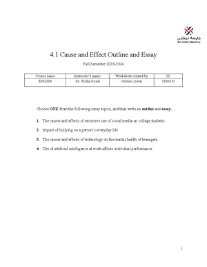 ENG200 - Cause and Effect Outline and Essay 2 (E) - 4 Cause and Effect ...