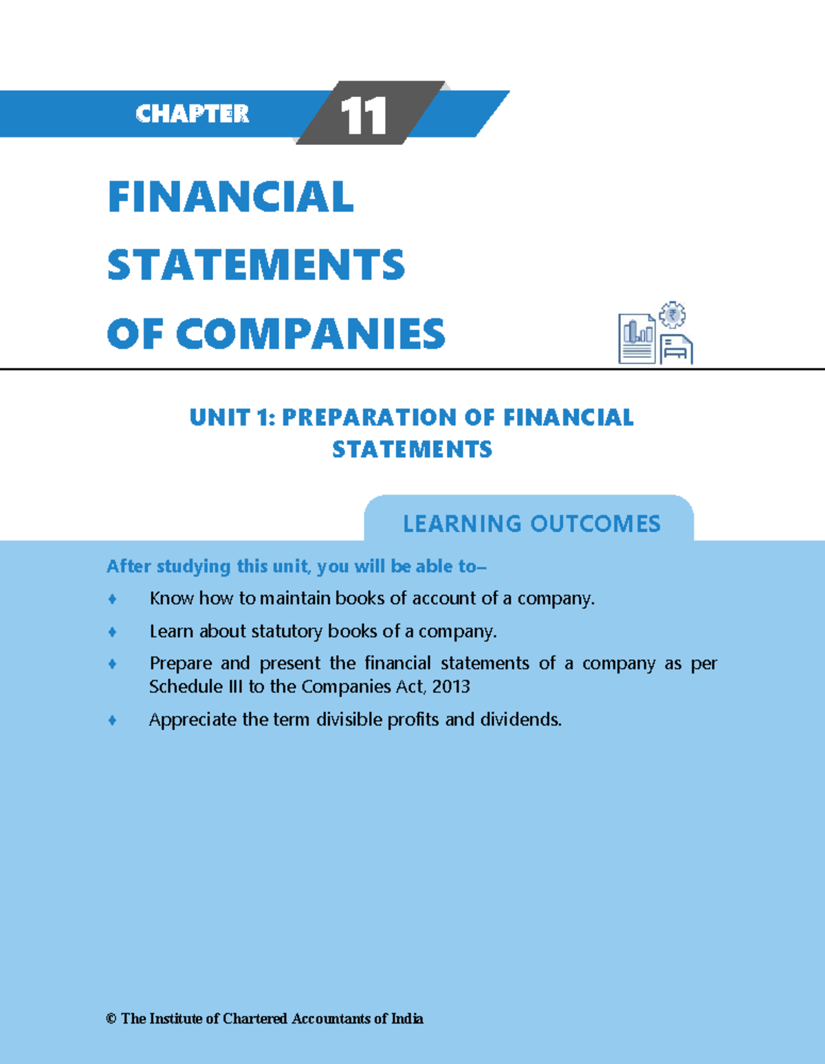 Financial Statement of companies ICAI - LEARNING OUTCOMES CHAPTER a 11 ...