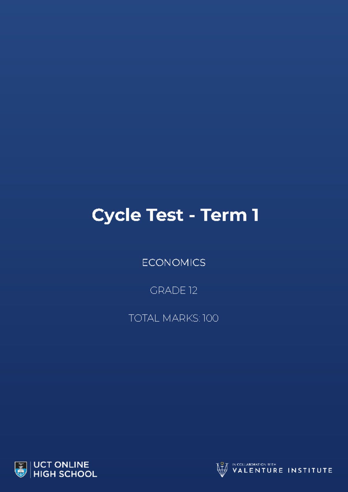 G12 Economics Term 1 Cycle Test Question Paper - Cycle Test - Term 1 ...