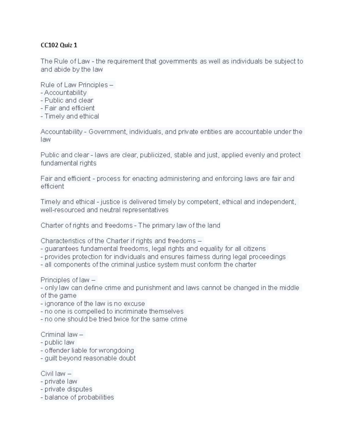 CC102 Exam 1 - Lecture notes 1-3 - CC102 Quiz 1 The Rule of Law - the ...