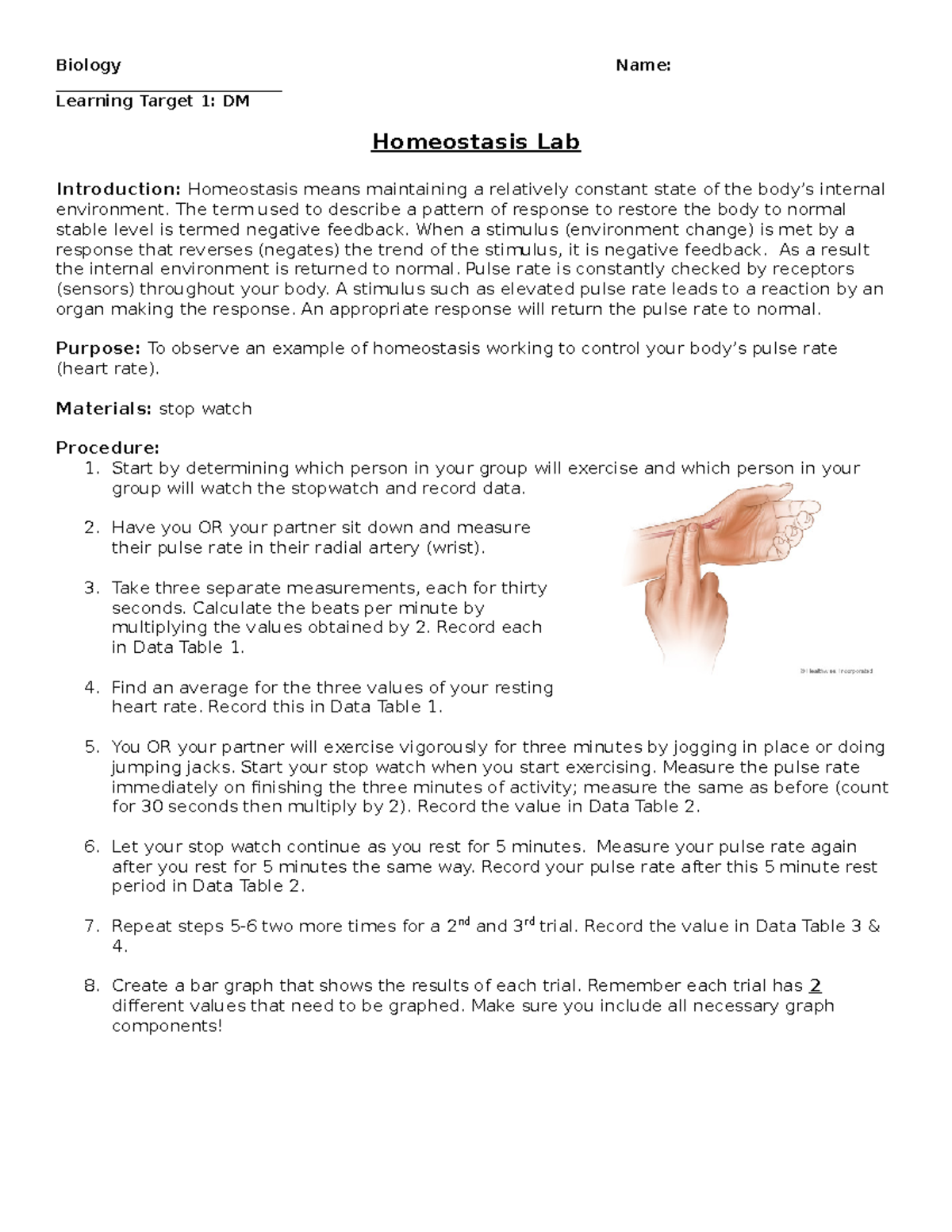 Homeostasis lab activity - Biology Name: Learning Target 1: DM ...