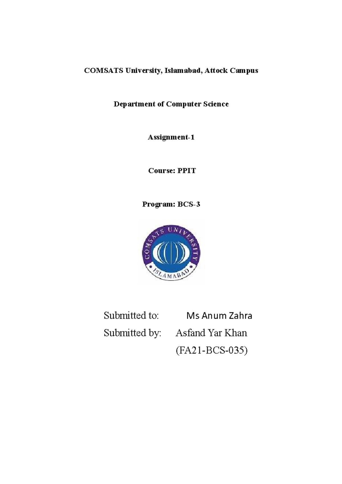 Assign - jiosppwopw - COMSATS University, Islamabad, Attock Campus ...