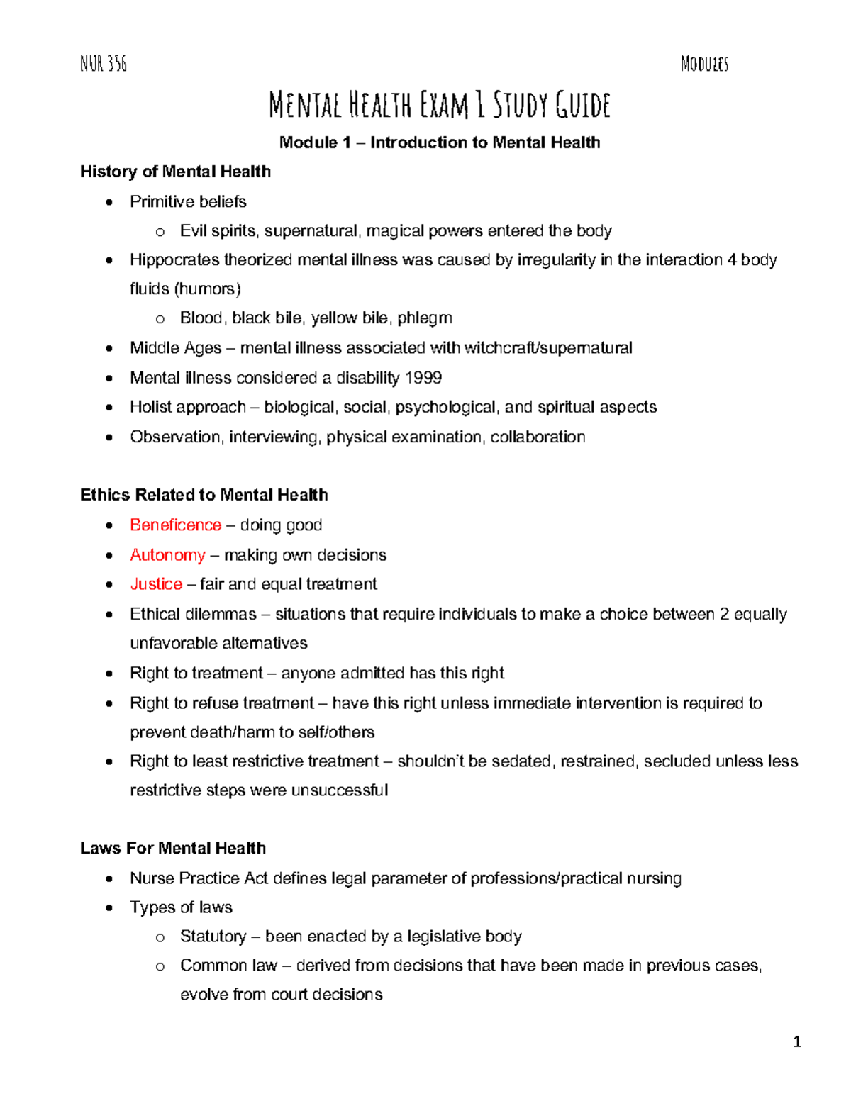 NUR 356 Exam 1 Study Guide - NUR 356 Modules Mental Health Exam 1 Study ...