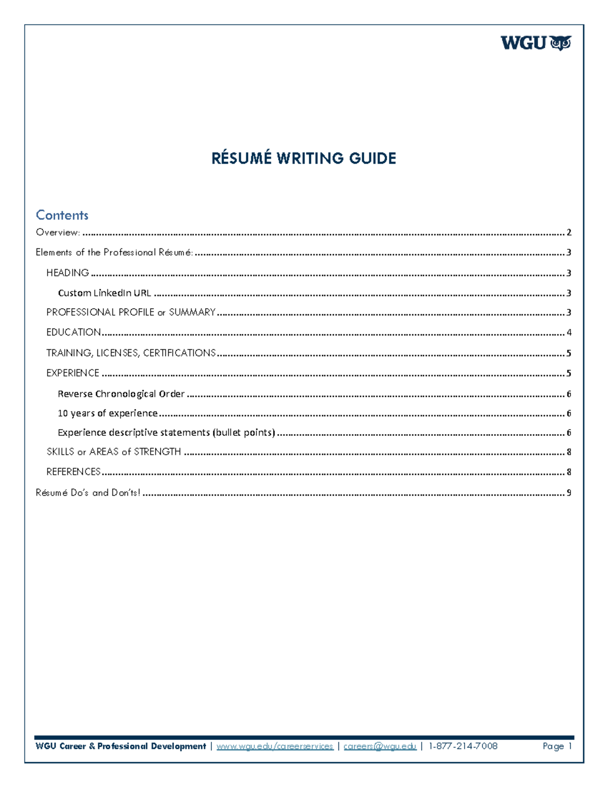 Resume Guide - ENGL 1010 - WGU - Studocu