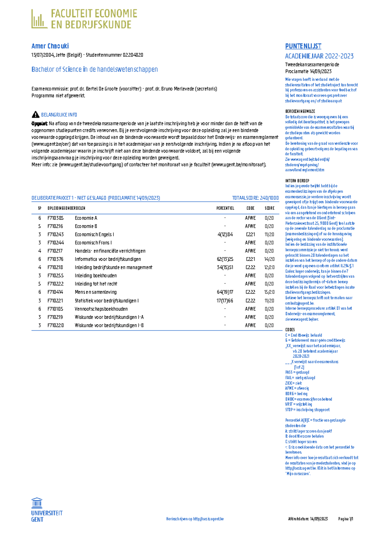 Puntenlijst van vak - Wie vragen heeft in verband met de ...