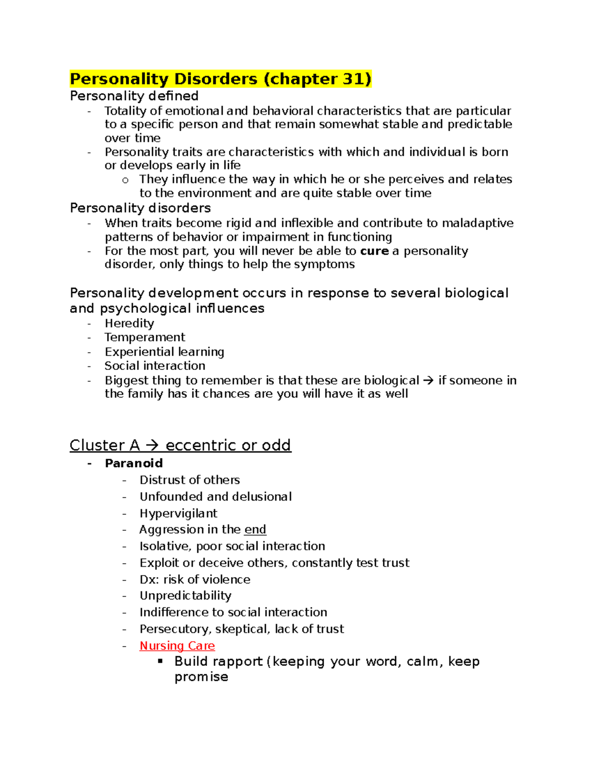 Personality Disorders - Studocu