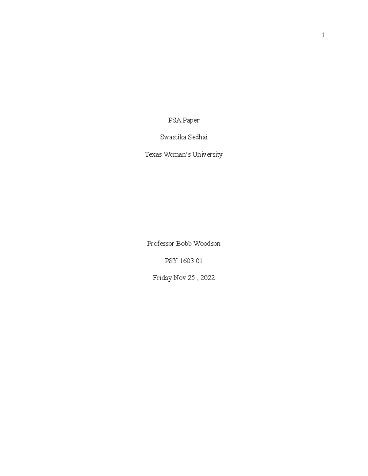 APA - psy - 1 PSA Paper Swastika Sedhai Texas Woman’s University ...