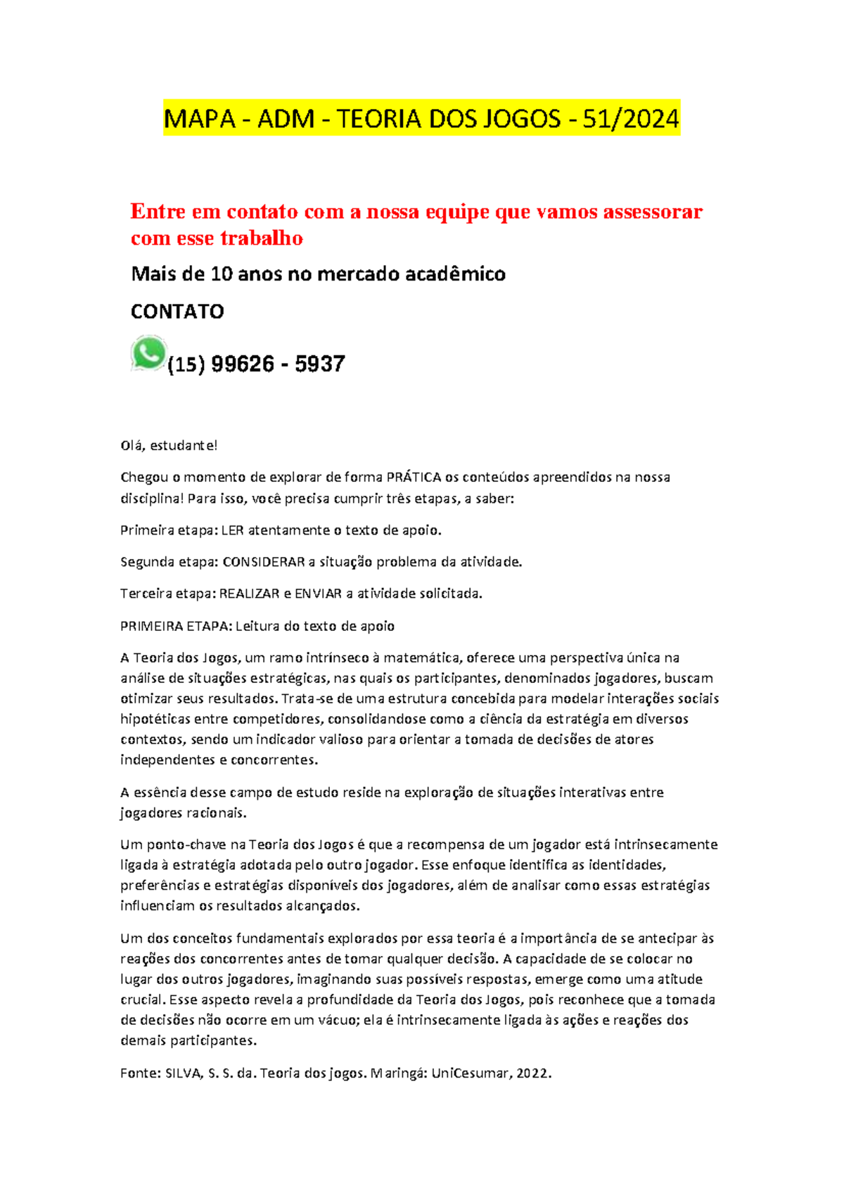 MAPA - ADM - Teoria DOS Jogos - 512024 - MAPA - ADM - TEORIA DOS JOGOS ...