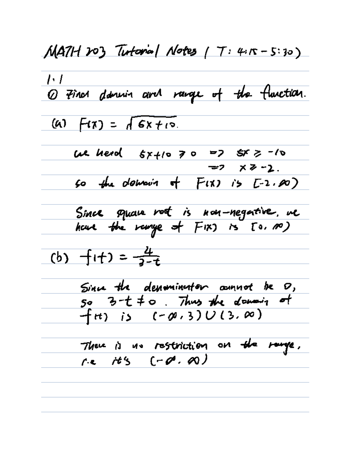 Tutorial 203 Tuesday 415PM Week1 - MATH 203 Tutorial Notes 1 T 4 15 5 ...