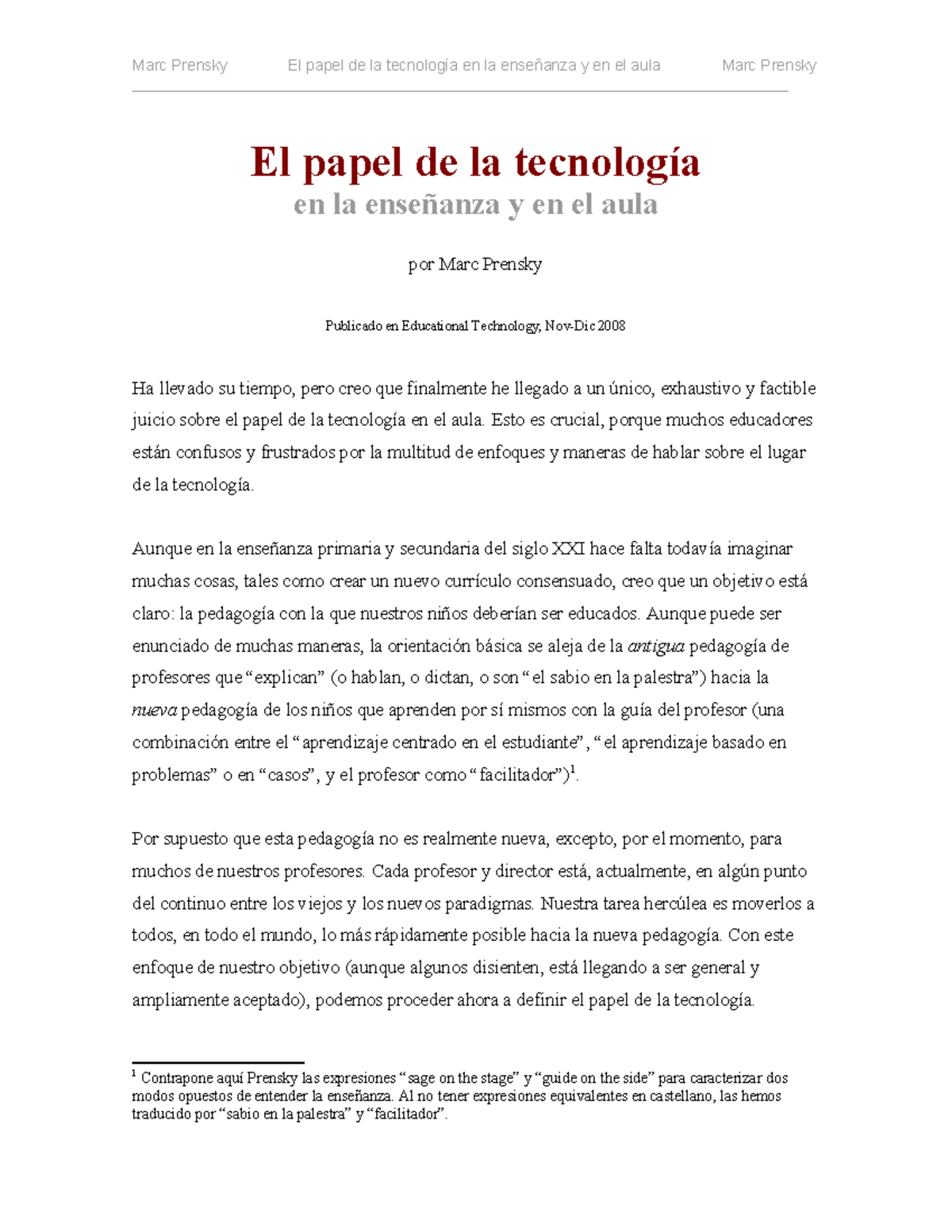 El papel de la tecnologia marc prensky - - Studocu