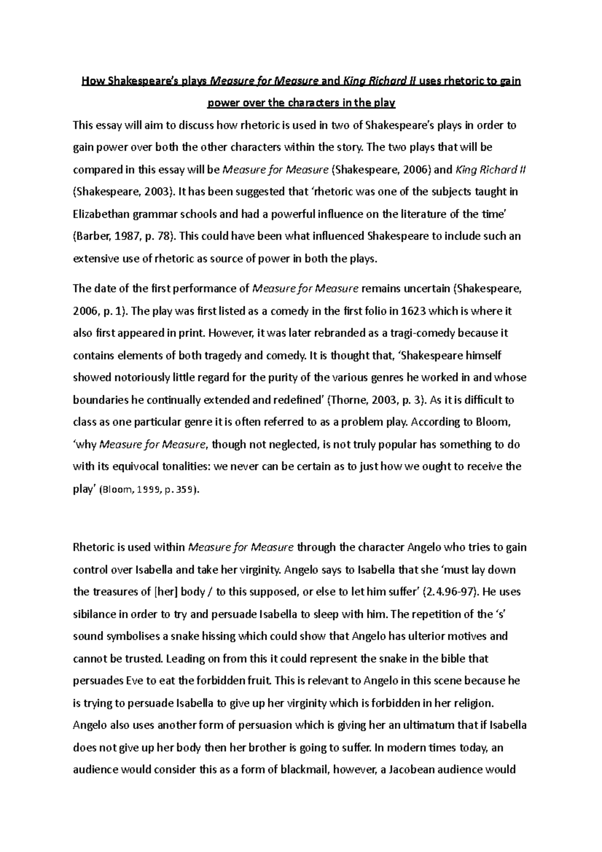 How Shakespeare’s plays Measure for Measure and King Richard II uses ...