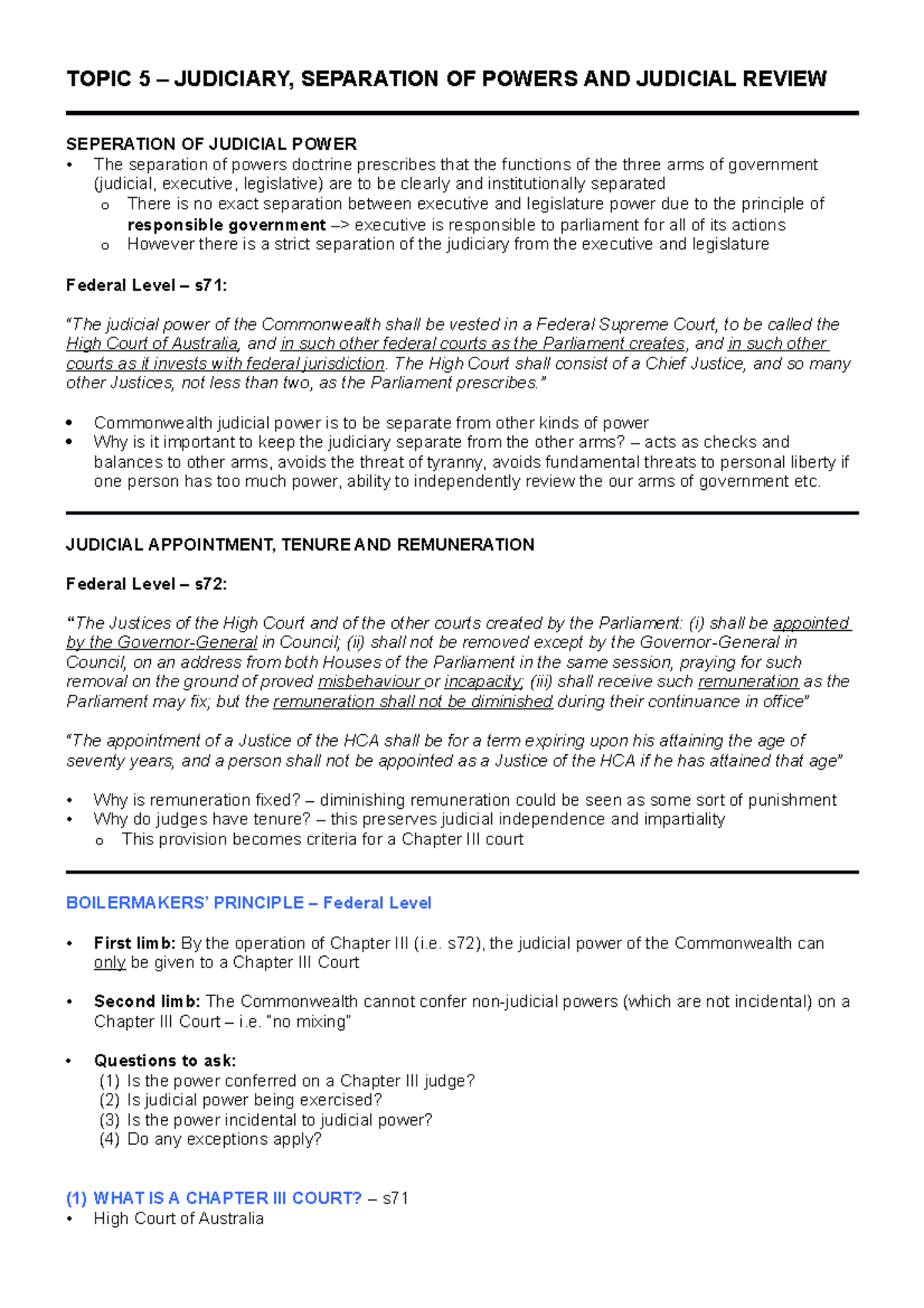 Foundations of Public Law - Exam Notes (Topic 5 - Judiciary) - TOPIC 5 ...