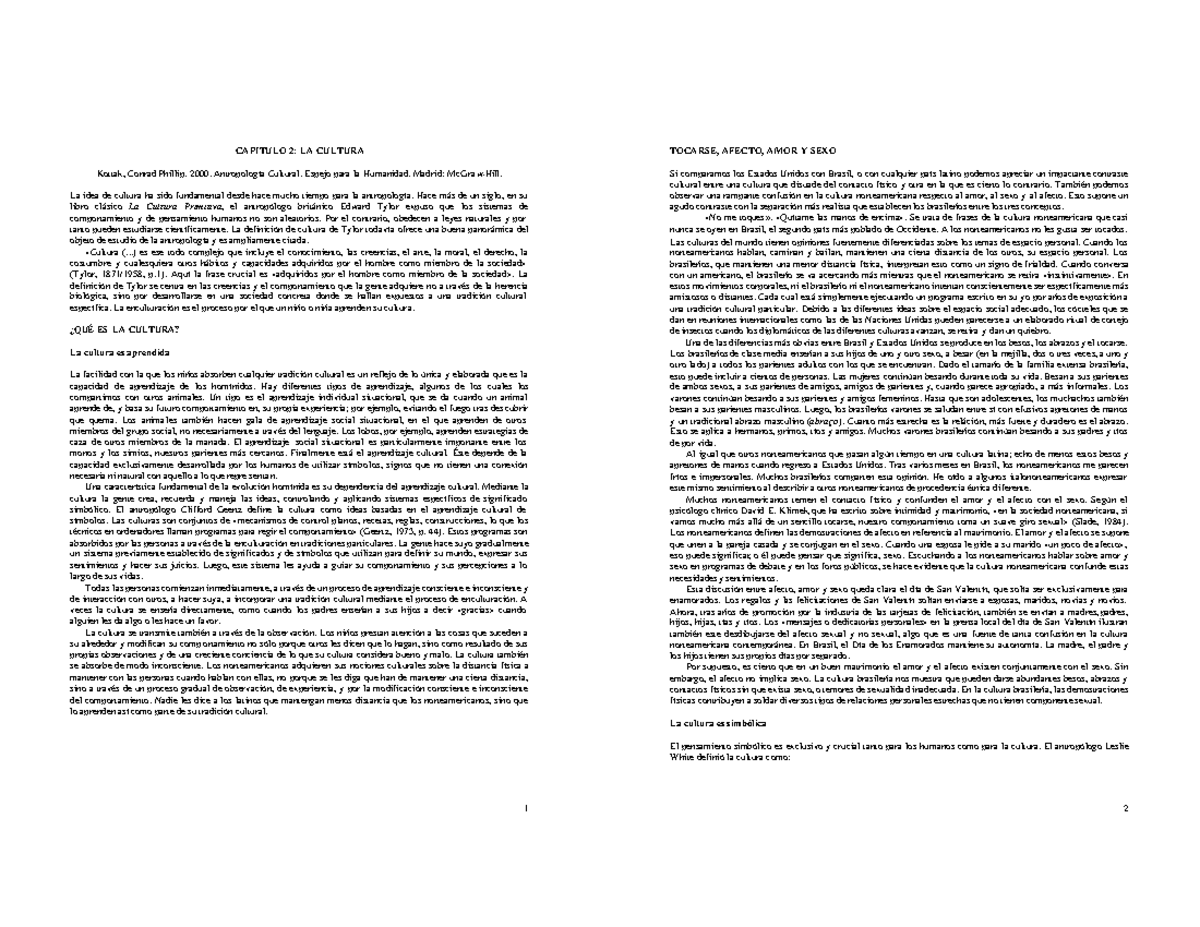 Kottak - LA Cultura - CAPITULO 2: LA CULTURA Kottak, Conrad Phillip. 2000. Antropología Cultural ...