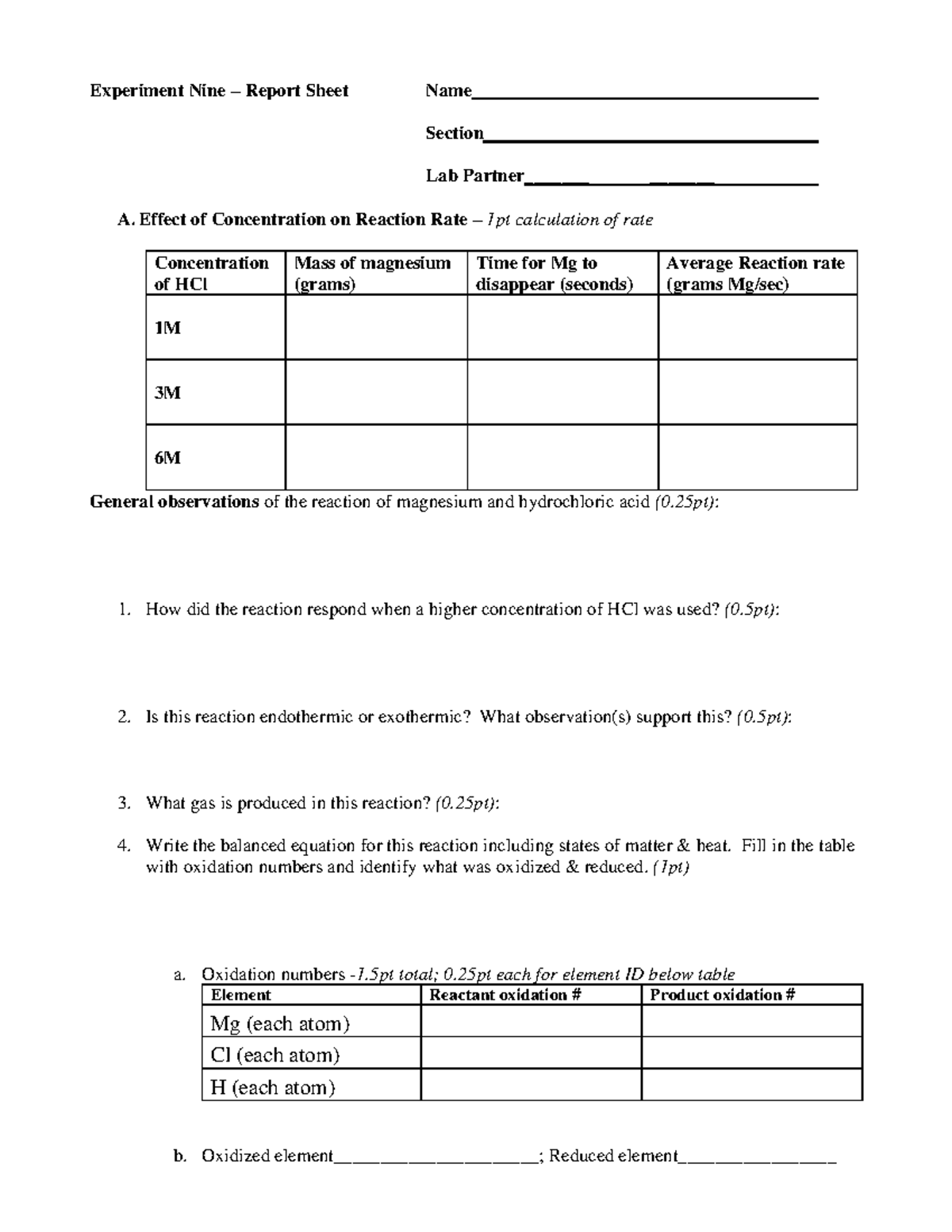 Experiment 9-Report Sheets - Experiment Nine – Report Sheet Name _______ _______ Section ...