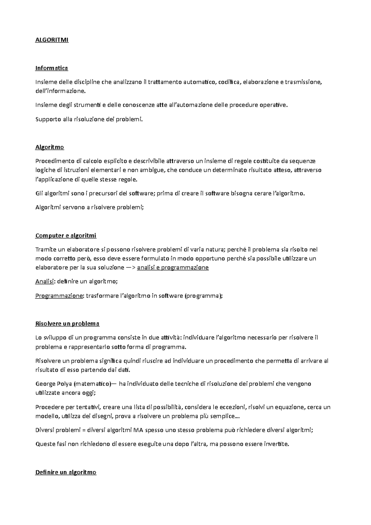 Algoritmi - ALGORITMI Informatica Insieme delle discipline che ...