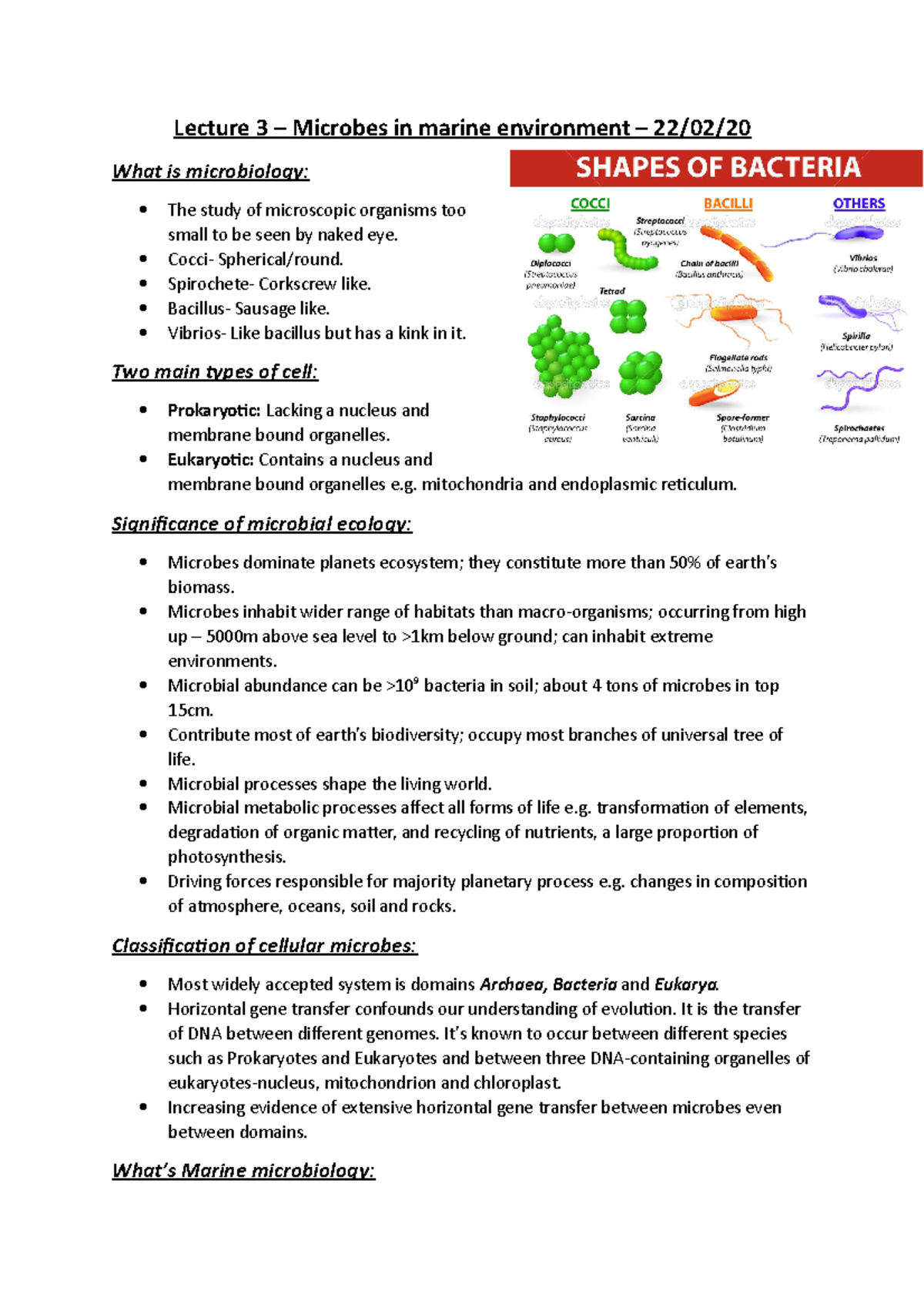 Lecture 3 - Marine microbiology - Lecture 3 – Microbes in marine ...