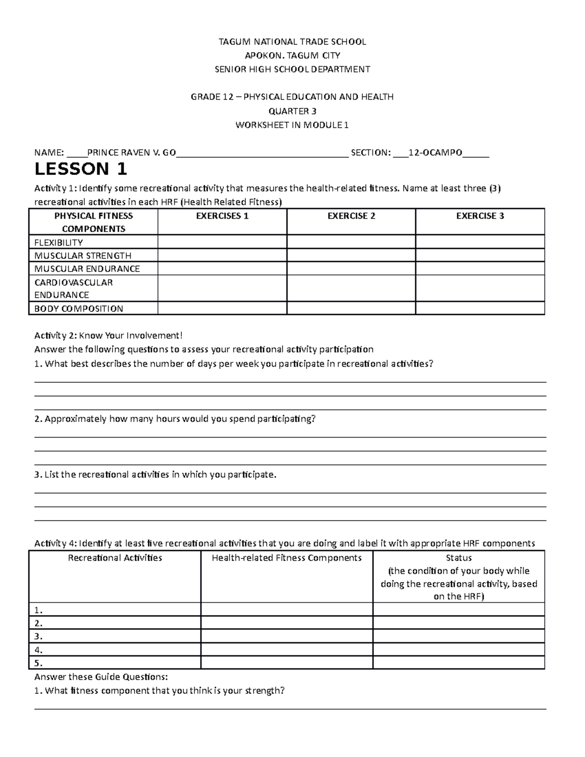 Worksheet Q3 Module 1 - TAGUM NATIONAL TRADE SCHOOL APOKON. TAGUM CITY ...