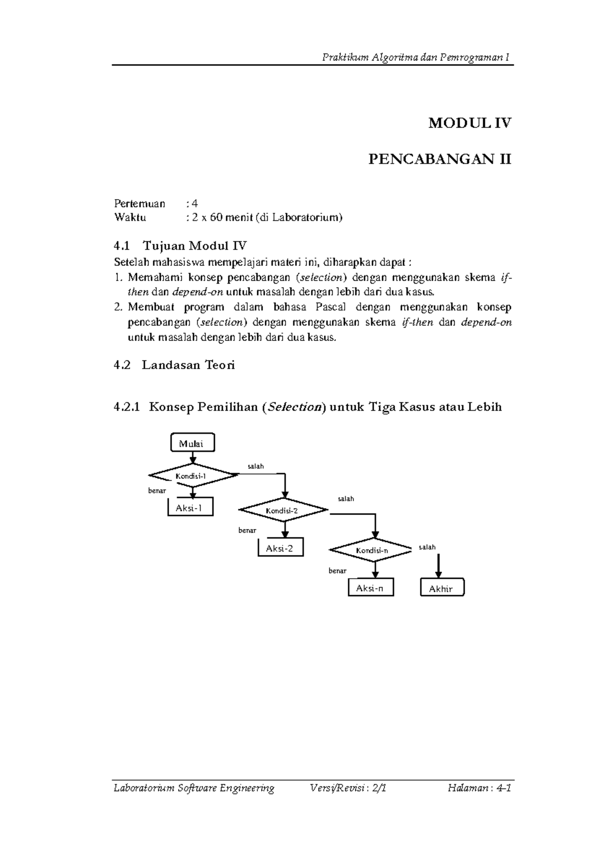 Modul 4 Alpro 1 Pemilihan 2 Modul Iv Pencabangan Ii Pertemuan 4 Waktu 2 X 60 Menit Di