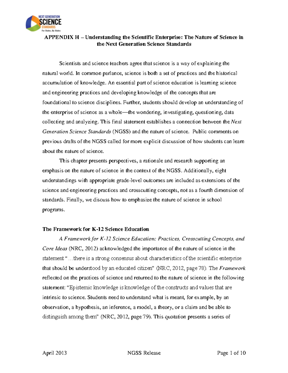 Appendix H - The Nature of Science in the Next Generation Science ...