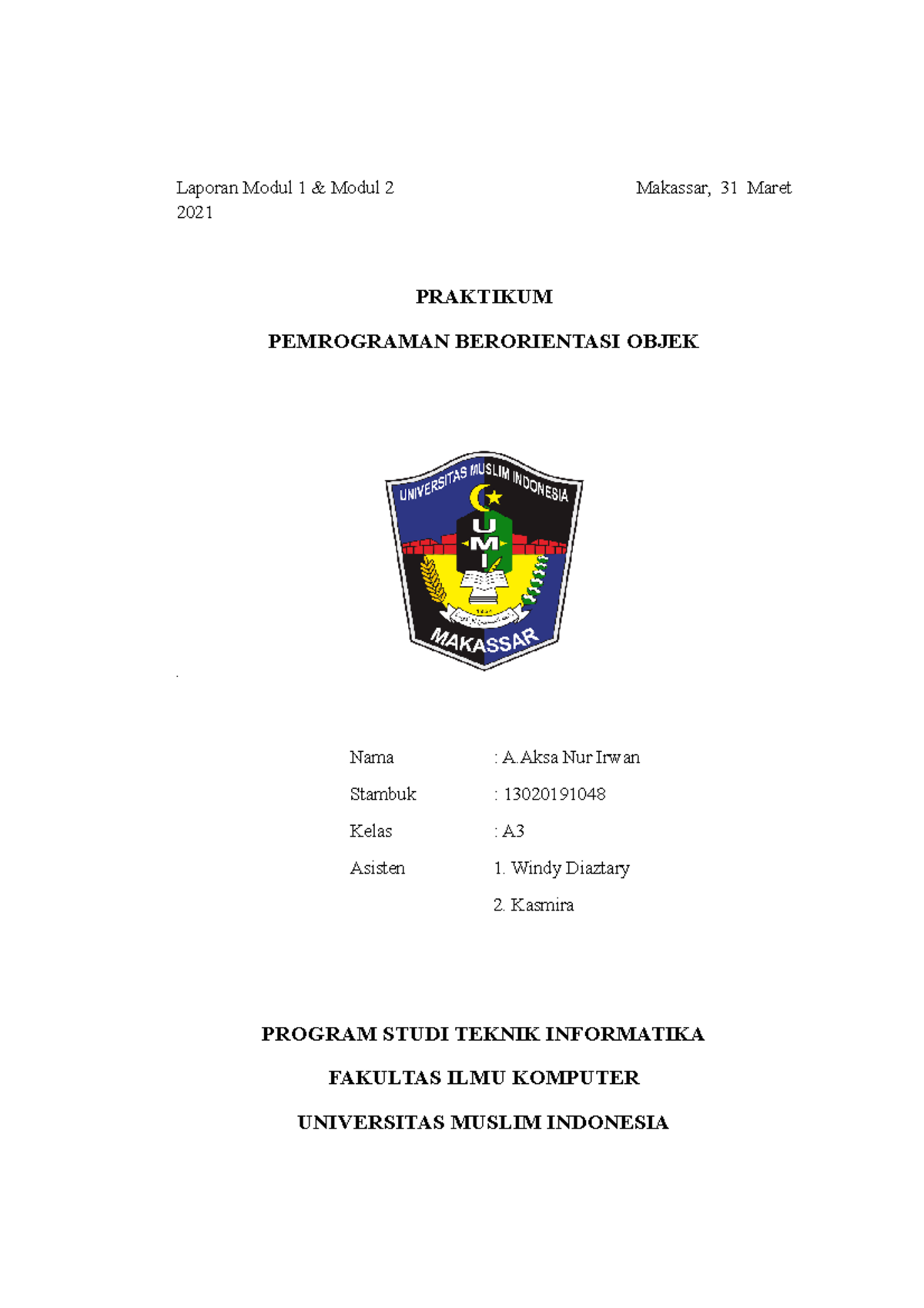Web Programming 1 - Laporan Modul 1 & Modul 2 Makassar, 31 Maret 2021 ...