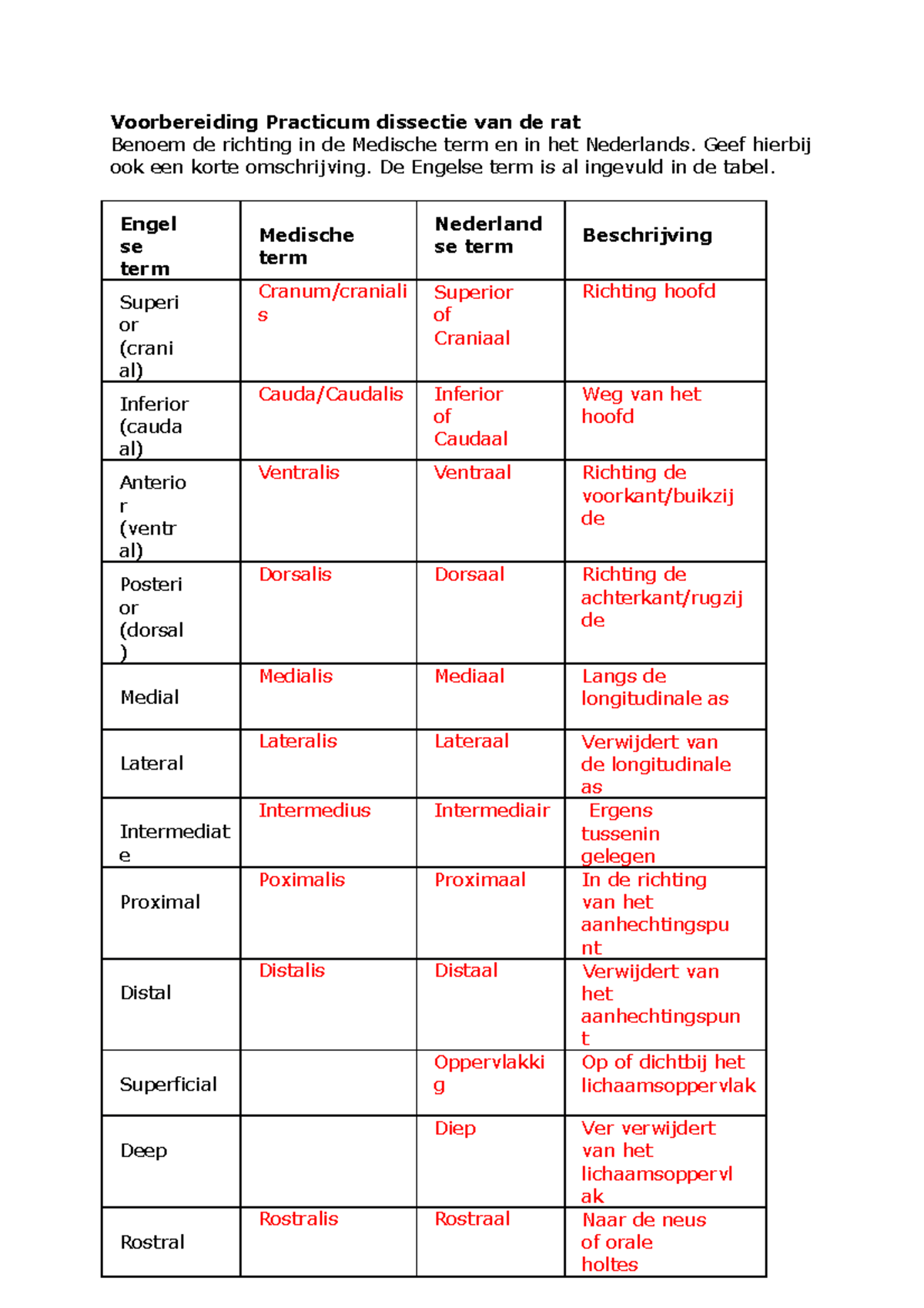 Uitwerking voorbereiding Practicum dissectie van de rat - Voorbereiding ...