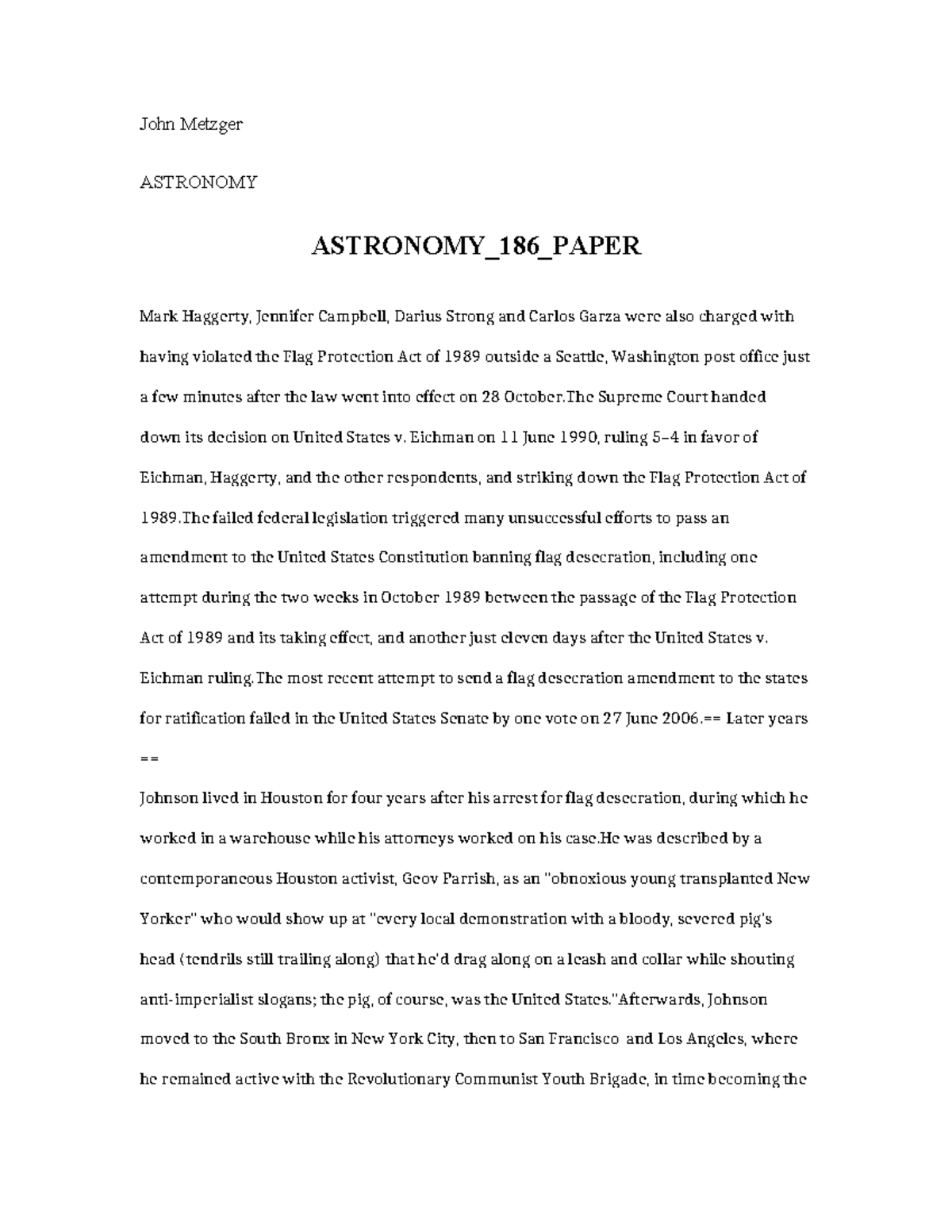 Astronomy 186 Paper - sdfghm - John Metzger ASTRONOMY ASTRONOMY_186 ...
