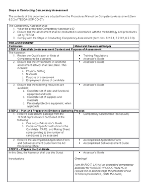 Assessor's Script (New) - Steps in Conducting Competency Assessment The ...