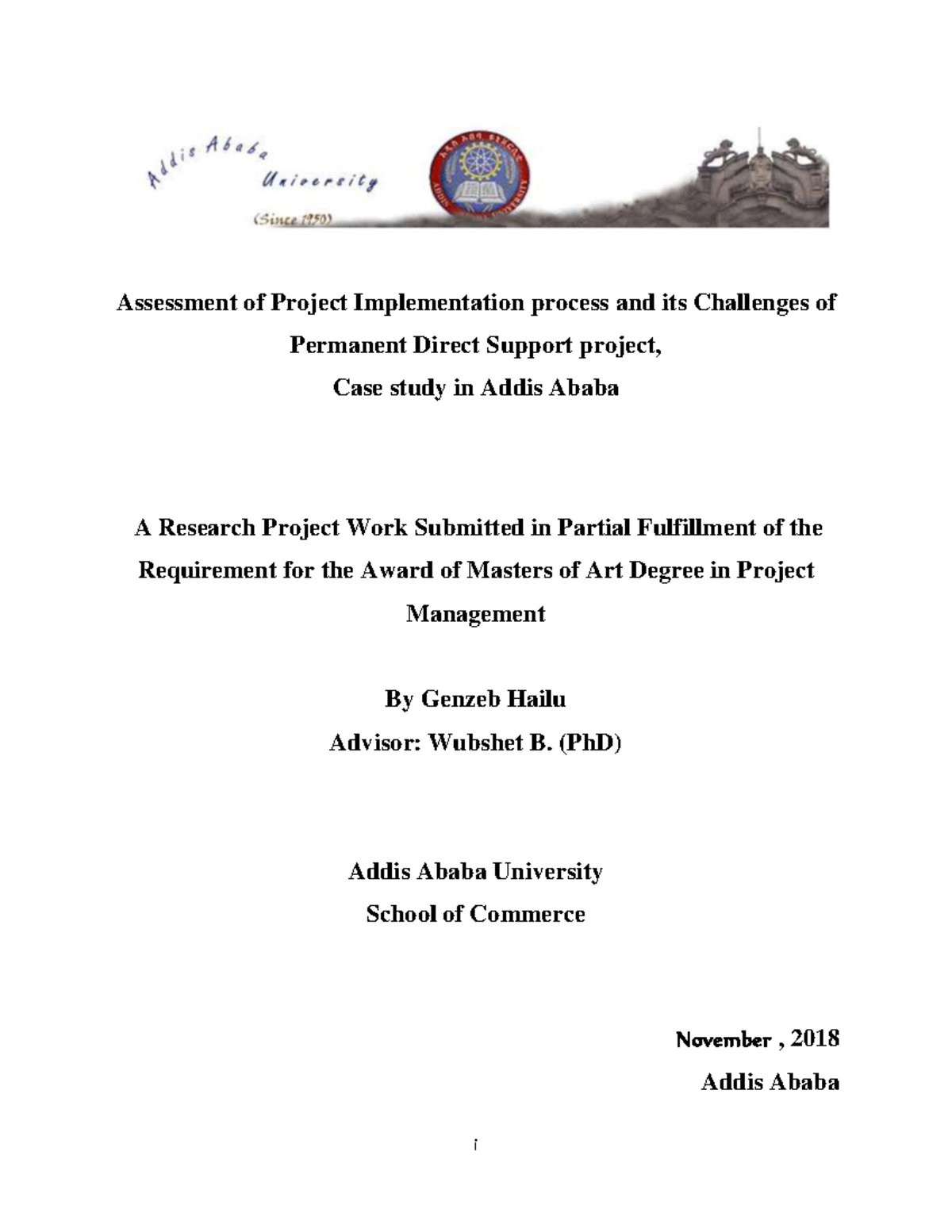 Assessment of Project Implementation process and its Challenges of ...