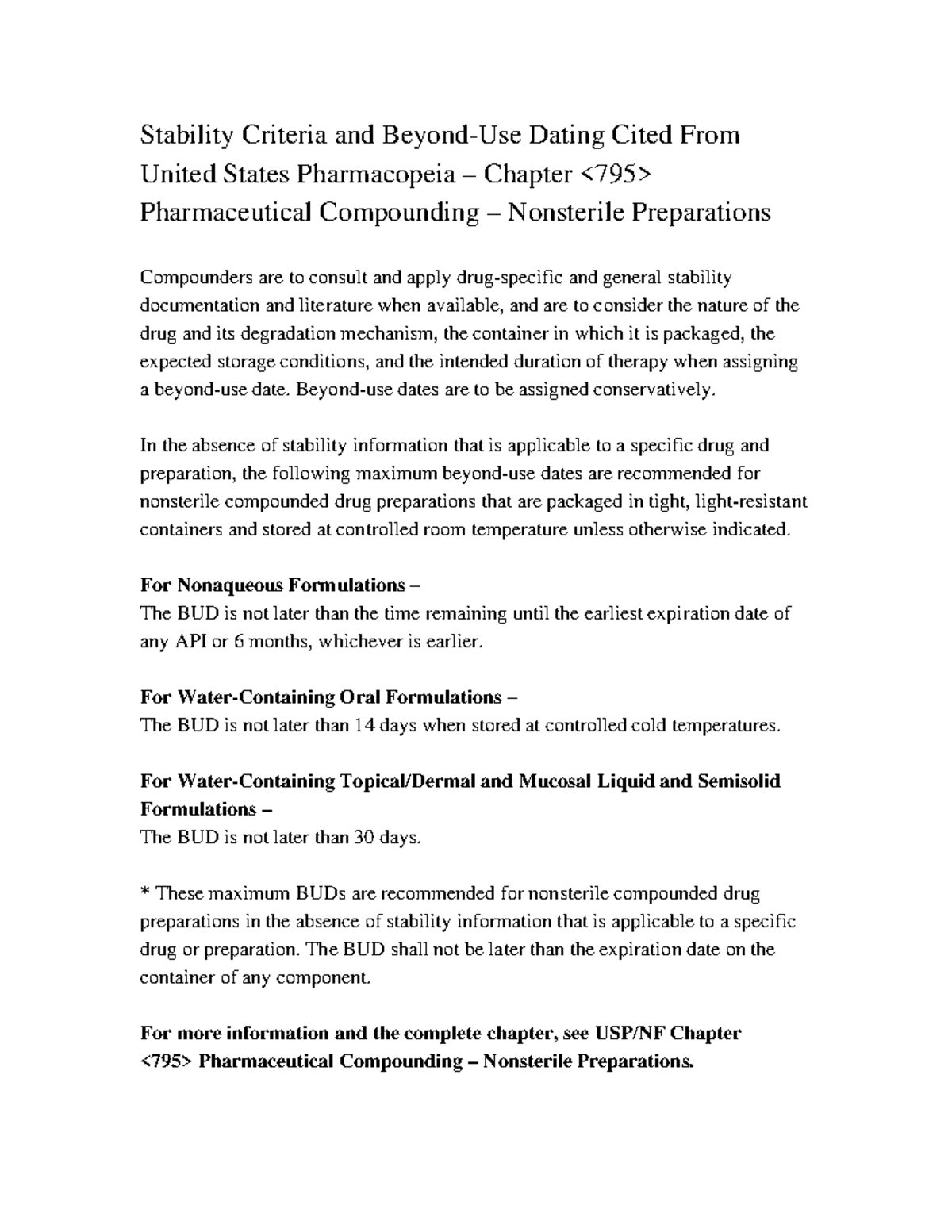 Beyond Use Dating 795 - BUD - Stability Criteria and Beyond-Use Dating ...