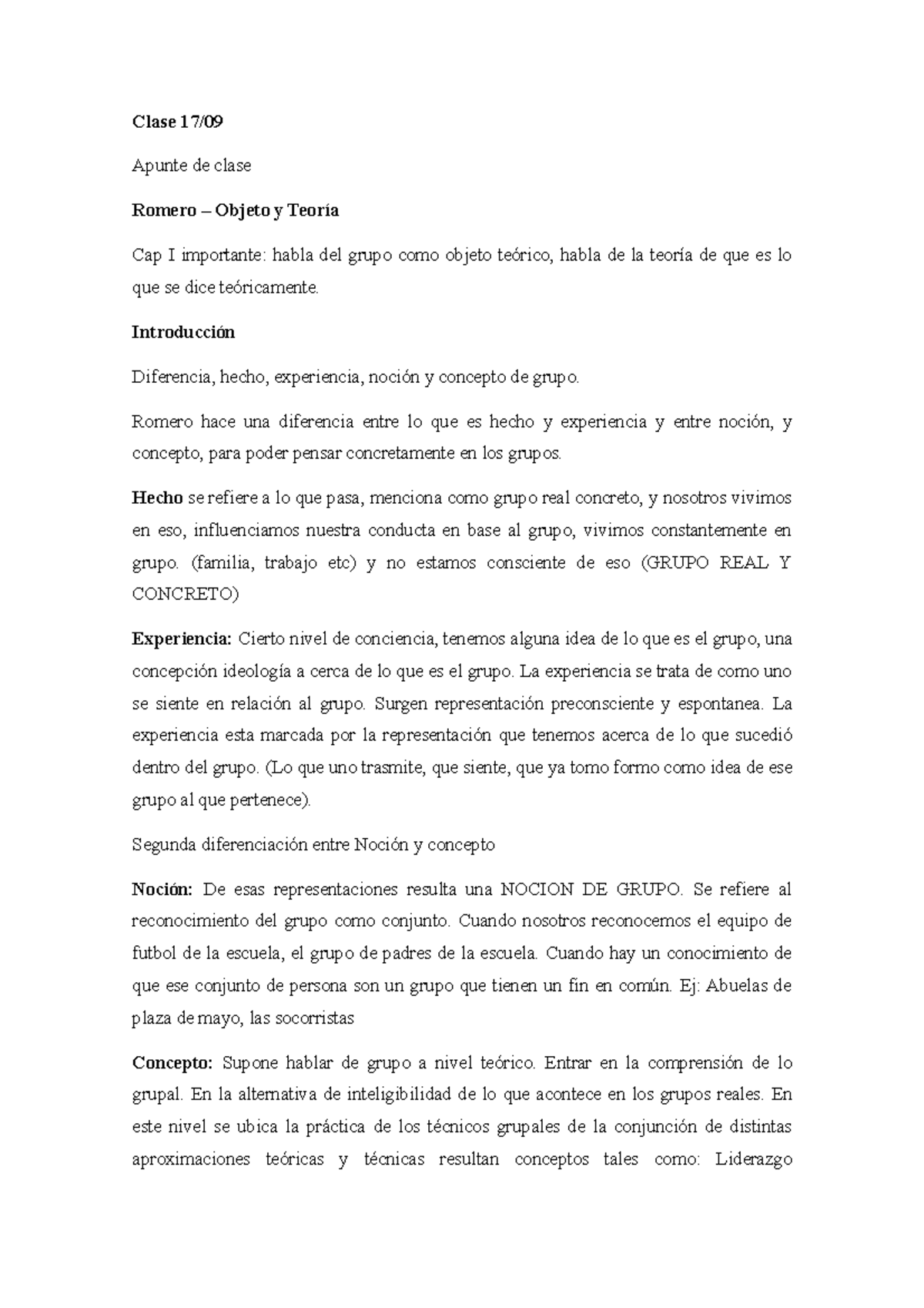 Apunte de Clases de Romero Grupo Objeto y Teoria. Cap 2 Vol 1 - Clase ...