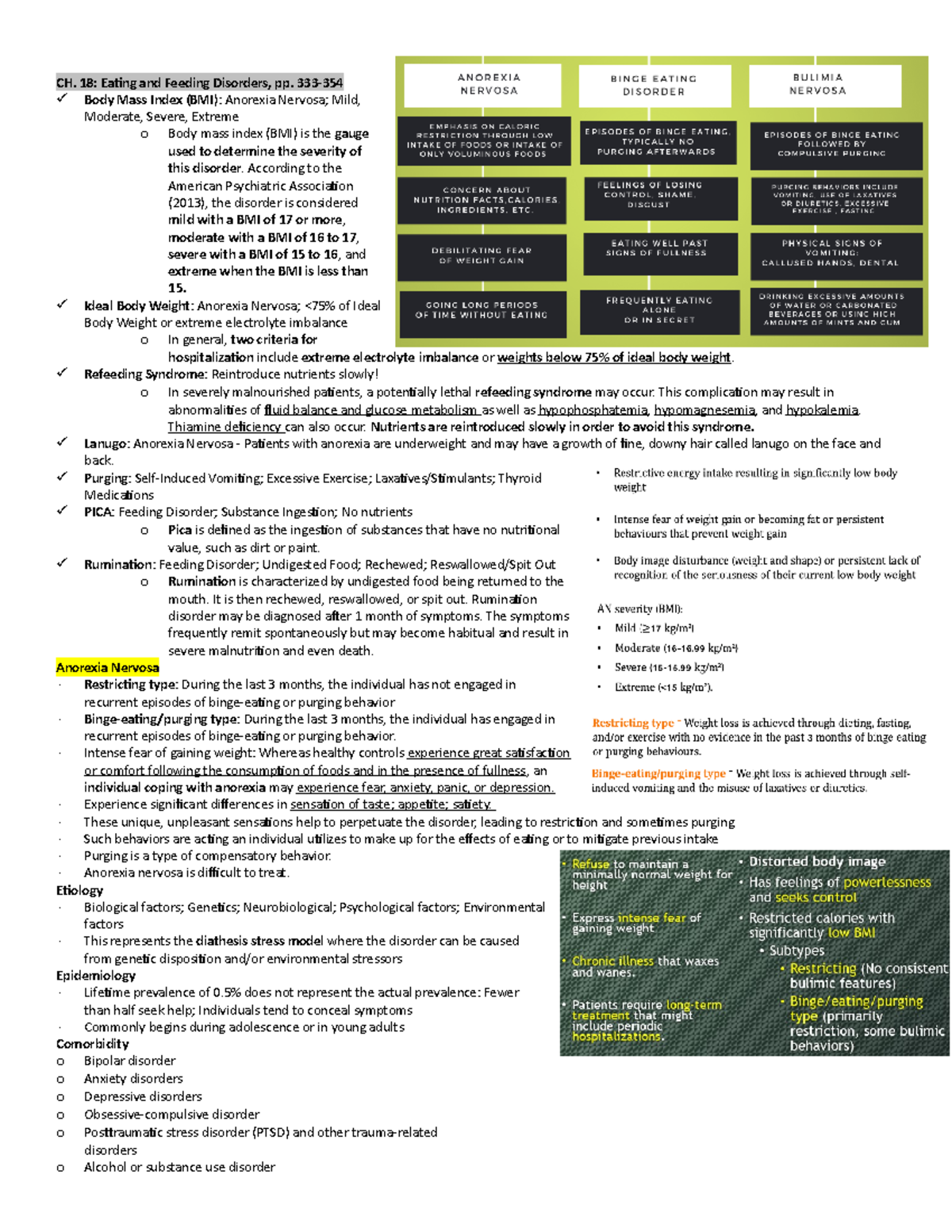 Unit 6 Notes - N/A - CH. 18: Eating and Feeding Disorders, pp. 333 ...