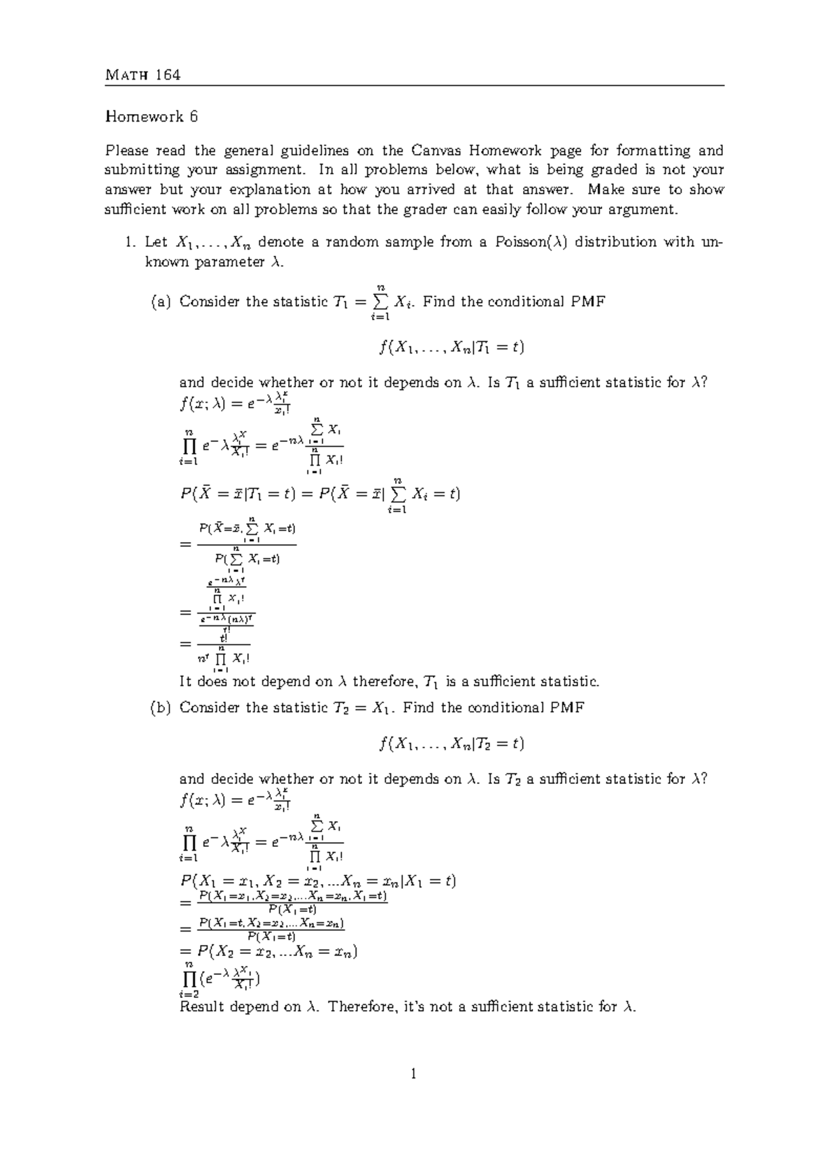 164Homework 06 - Math 164 Homework 6 Please read the general guidelines on the Canvas Homework ...