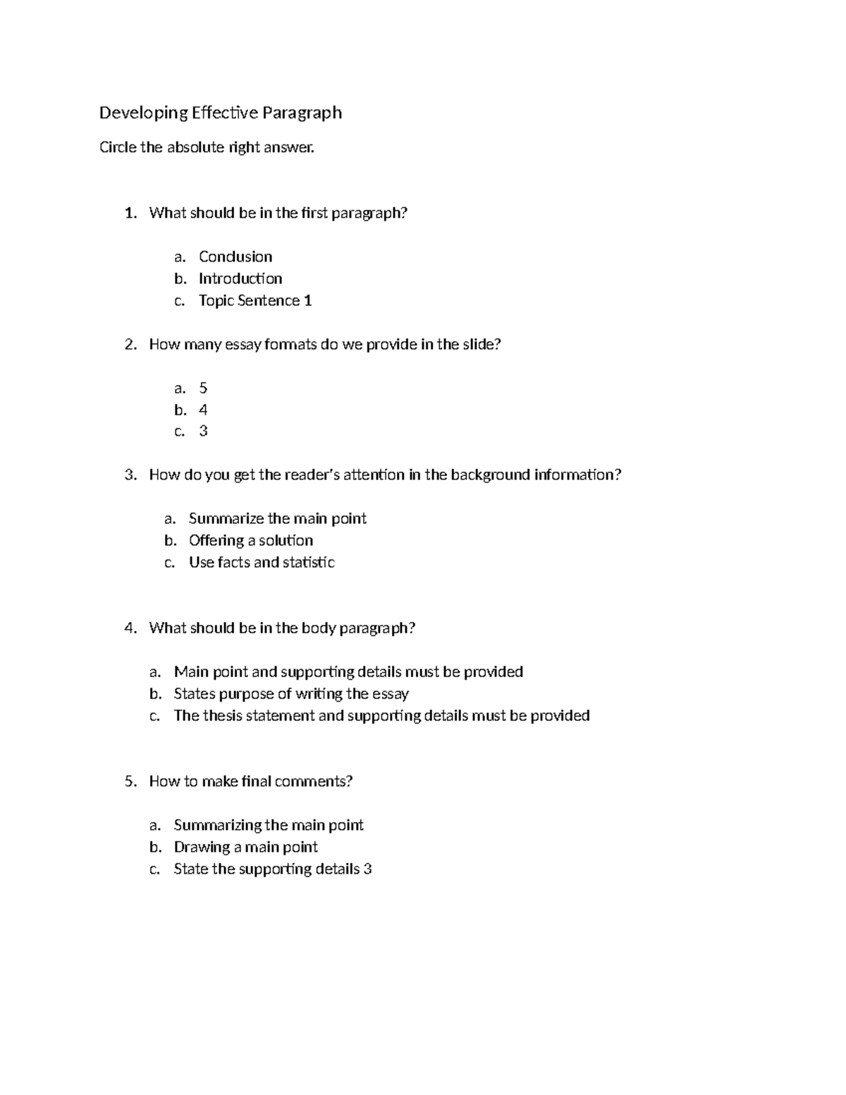 Elc - UITM GROUP ASSIGNMENT - Developing Effective Paragraph Circle the ...