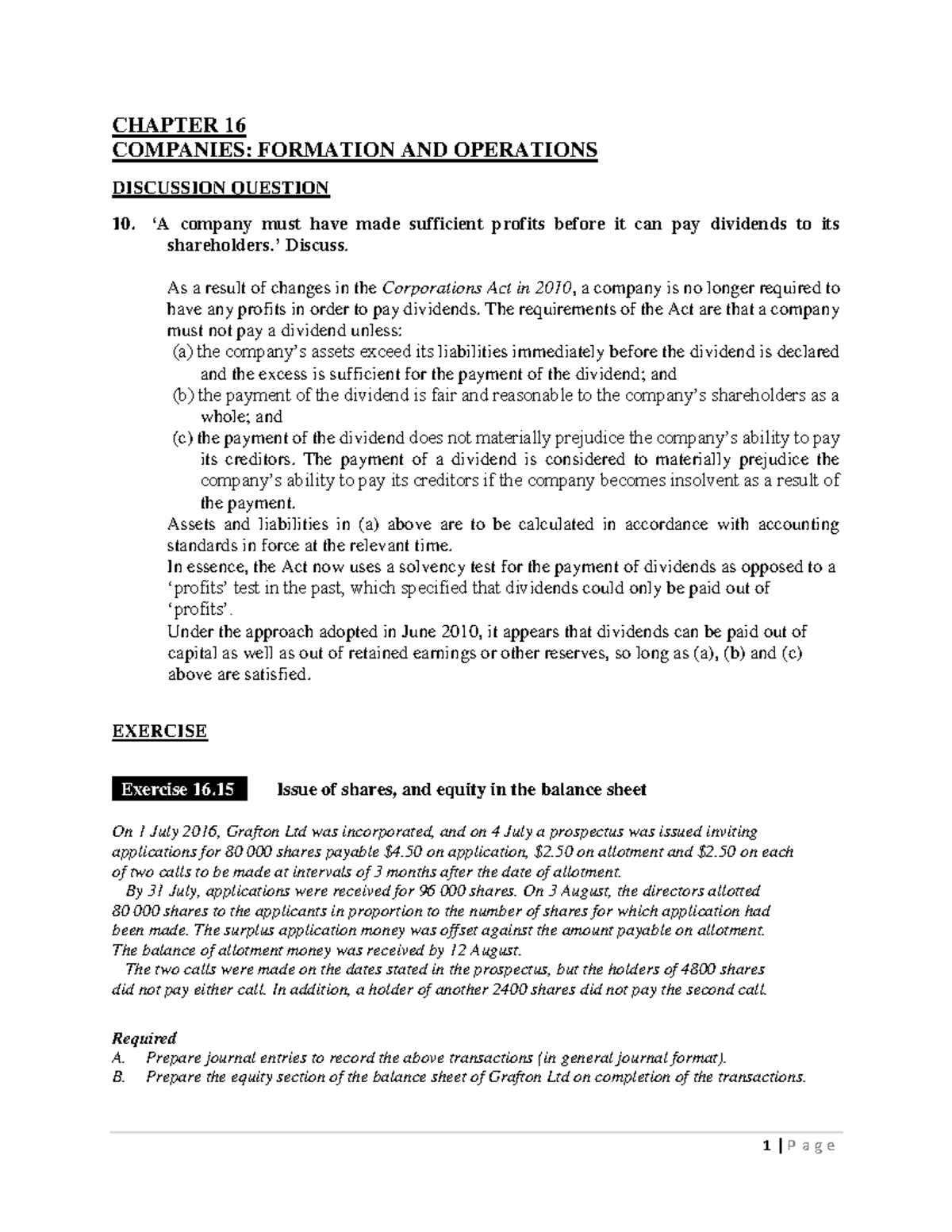 Chapter 16 Tutorial Solutions - CHAPTER 16 COMPANIES: FORMATION AND ...