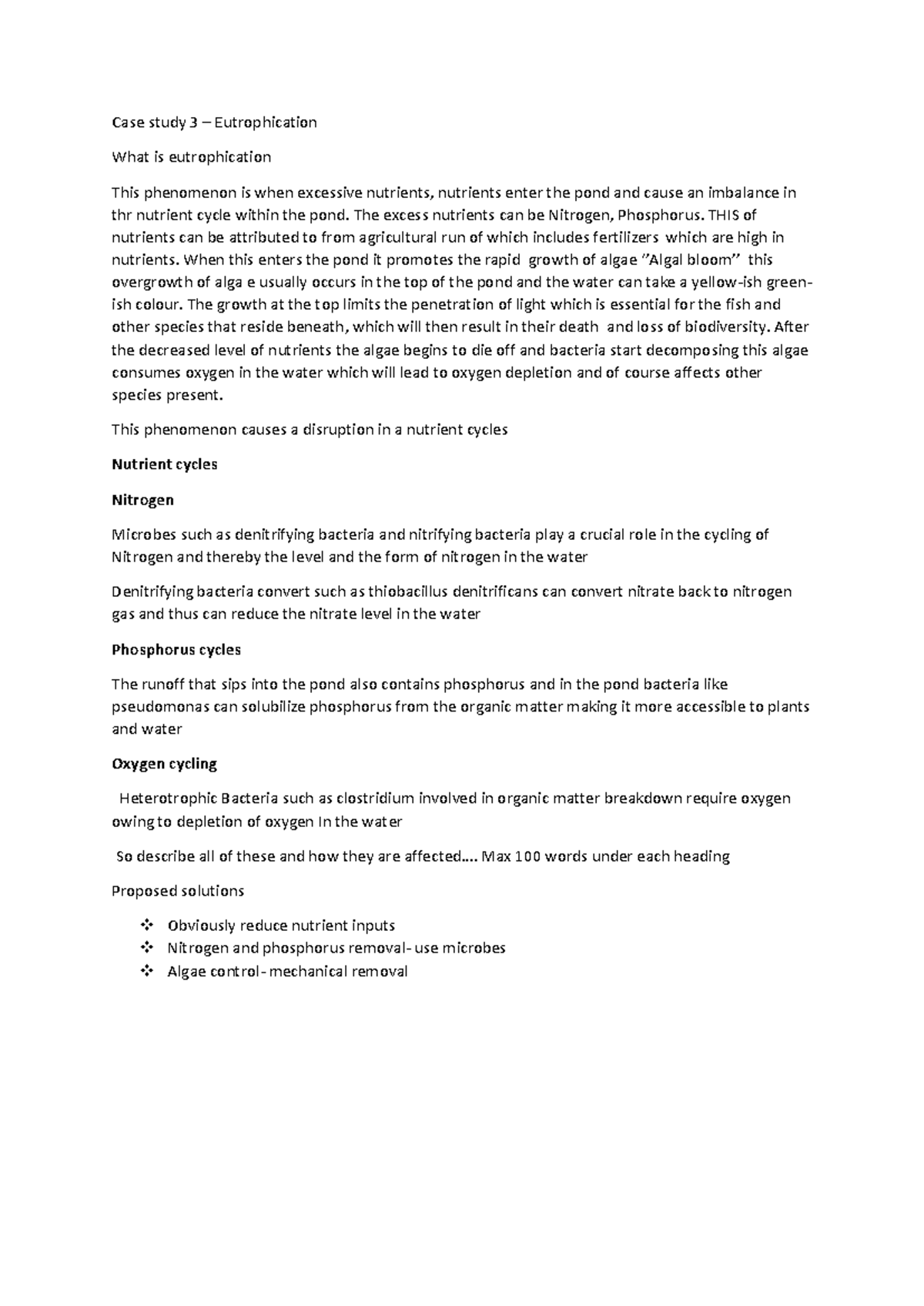 Case study 3 eutrophication - Case study 3 – Eutrophication What is ...