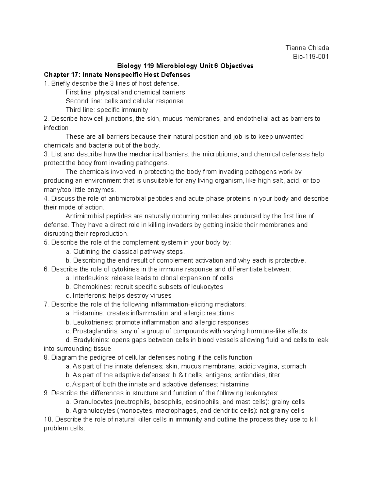 Bio119 unit 6 objectives - Tianna Chlada Bio-119- Biology 119 ...
