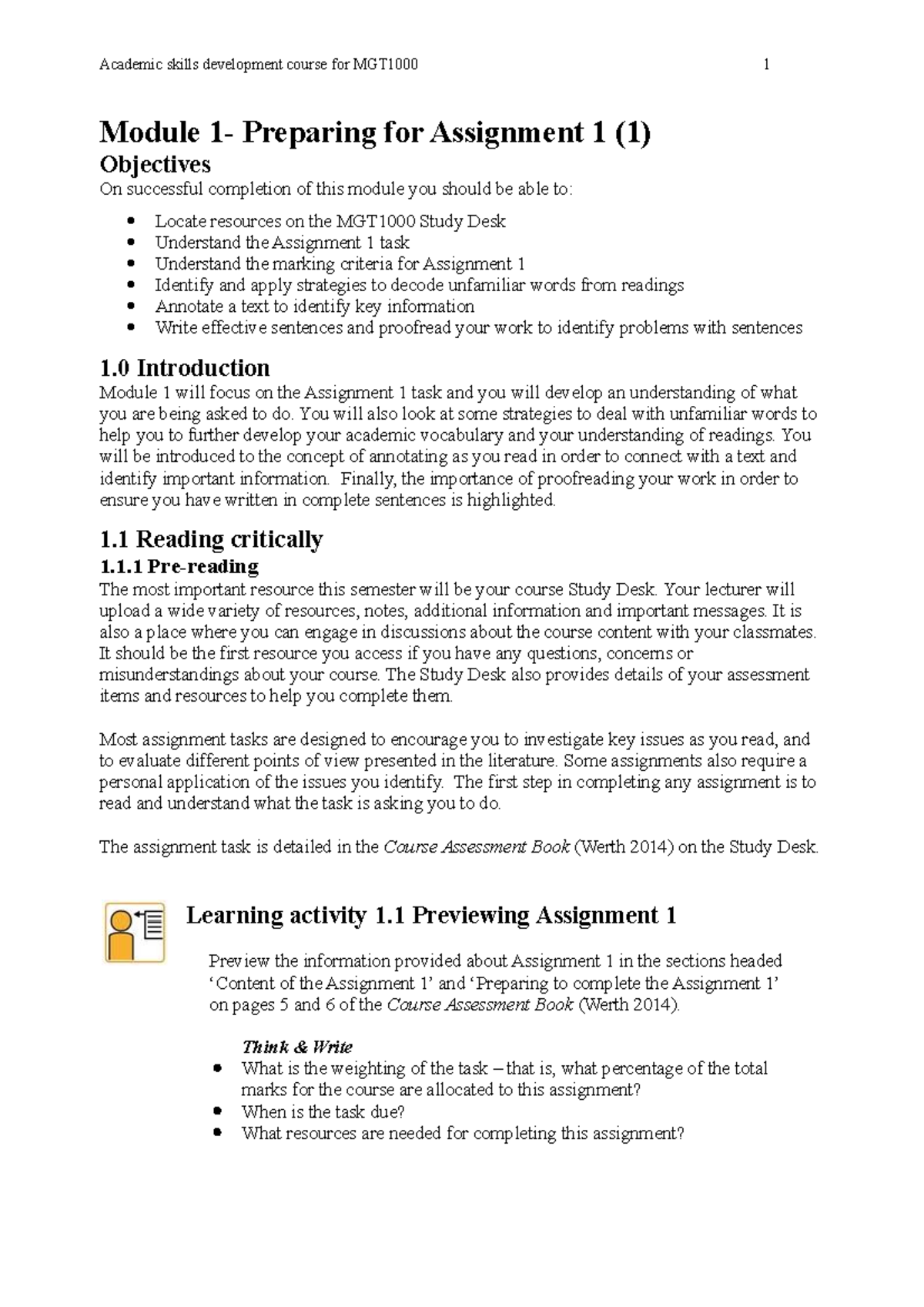MGT1000 Module 1 2014 S2 Online - Academic skills development course ...