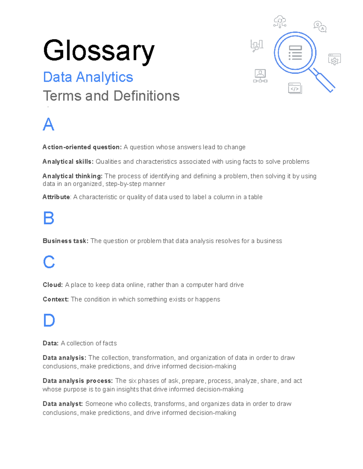 1 Glossary - very intersting - Glossary Data Analytics Terms and ...
