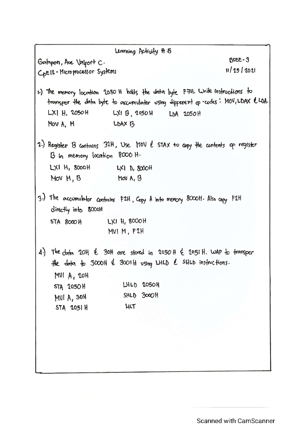 LA 5 - Sample Activities in the Subject Microprocessor Systems - computer engineering - Studocu