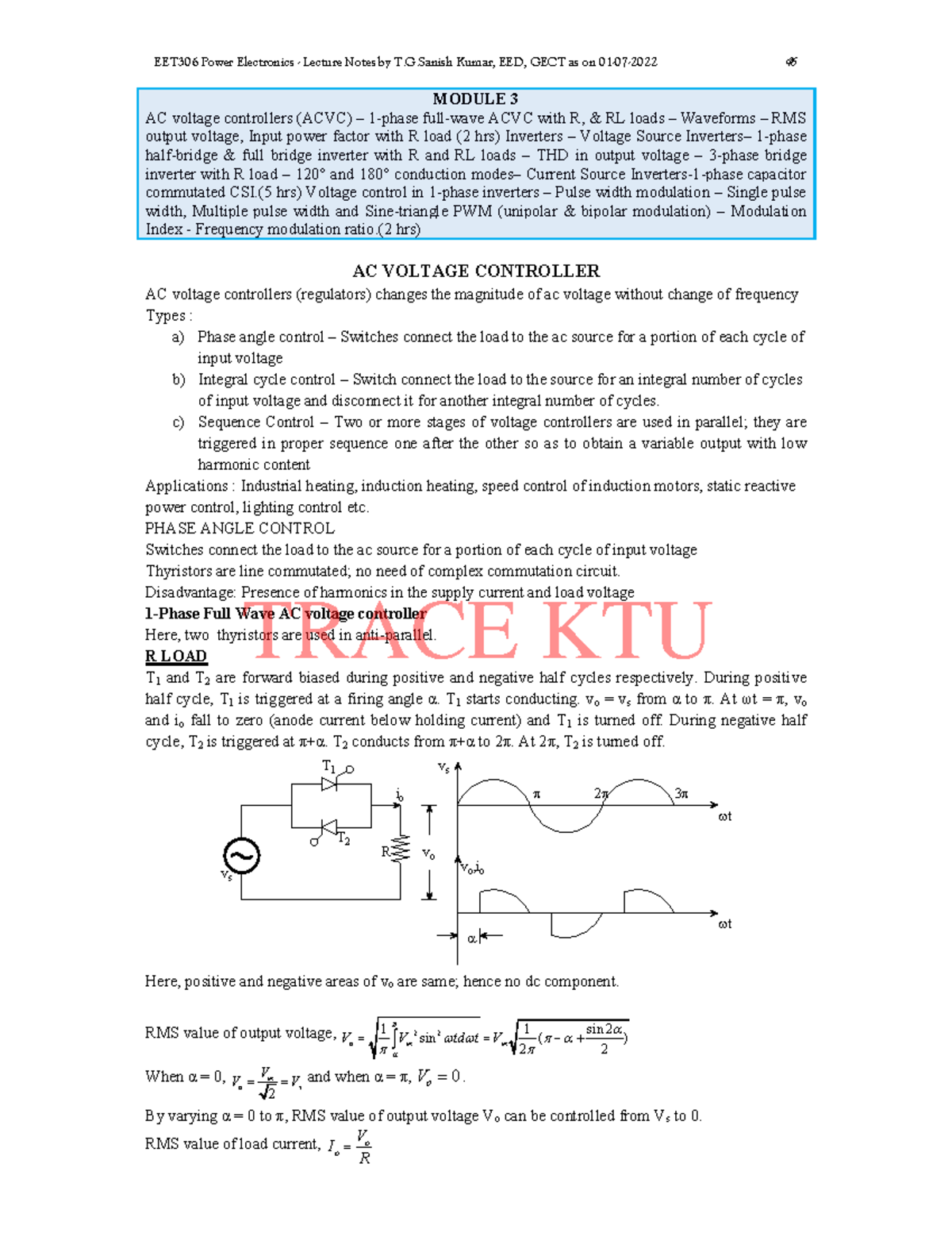 Module 3 - oops - MODULE 3 AC voltage controllers (ACVC) – 1-phase full ...