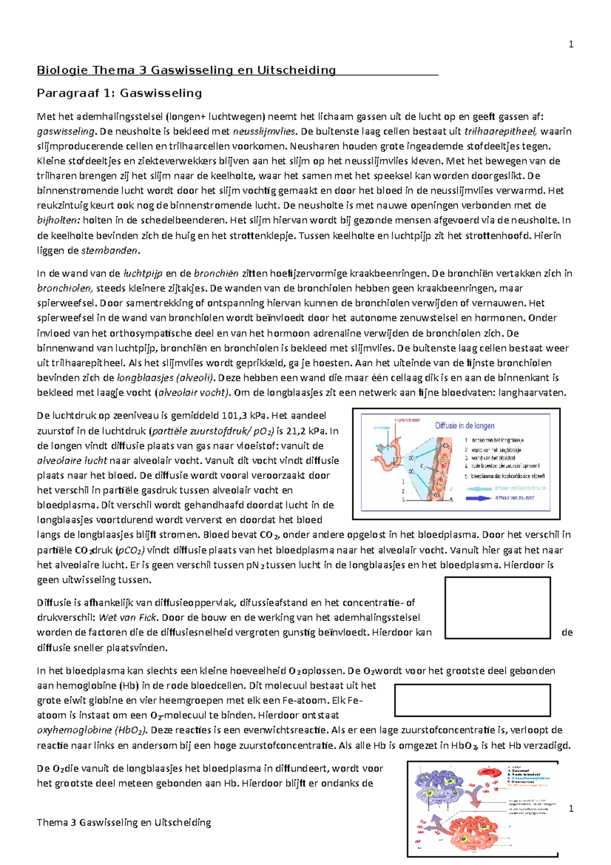Biologie h3 Gaswisseling en Uitscheiding - Biologie Thema 3 ...